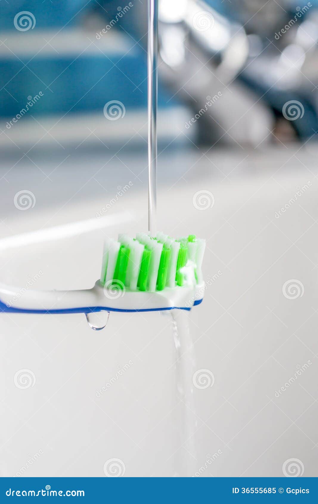 Toothbrush Under Running Water Stock Image - Image of water, protection ...