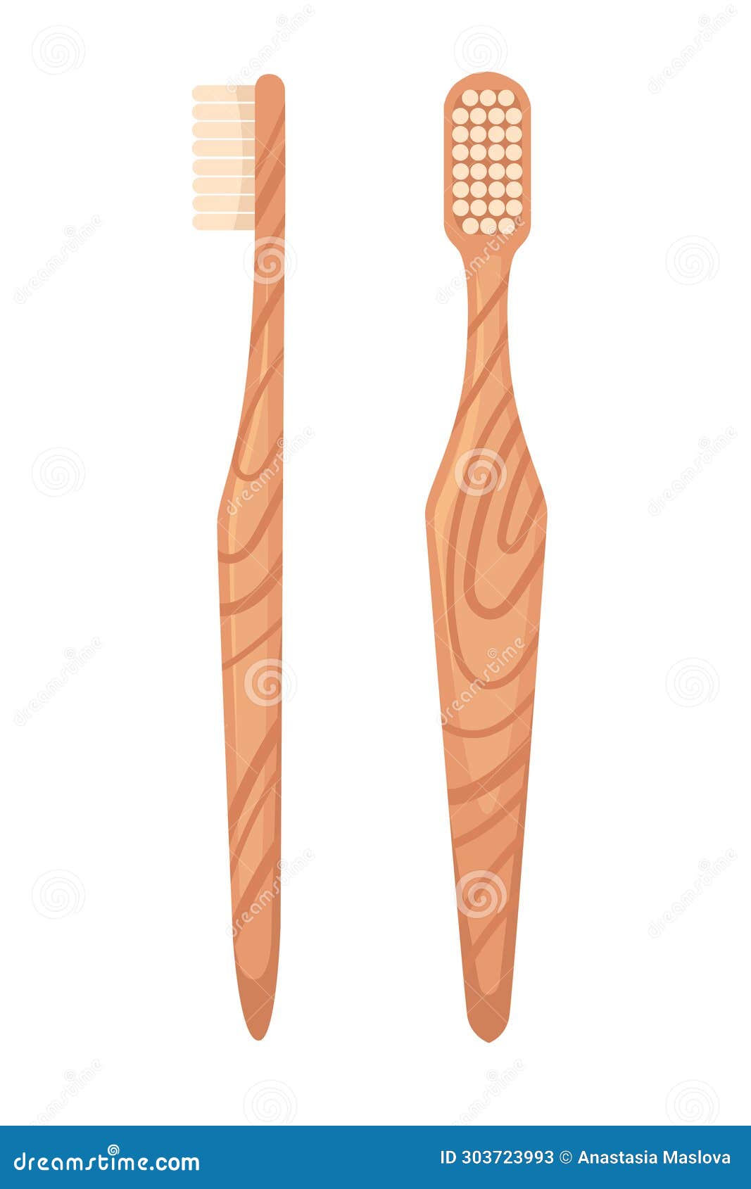 Toothbrush with Wooden Handle Vector Illustration Isolated on White ...