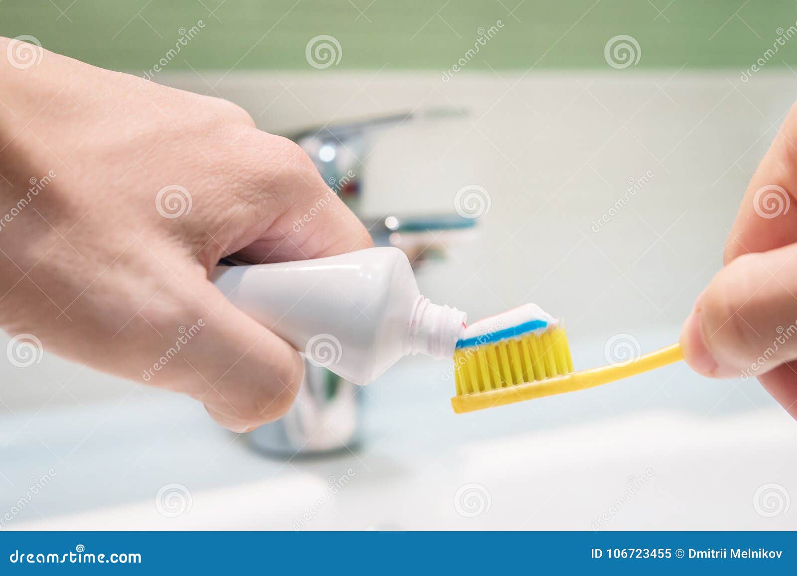 Toothbrushe and Toothpaste in the Bathroom Close Up. Stock Image ...