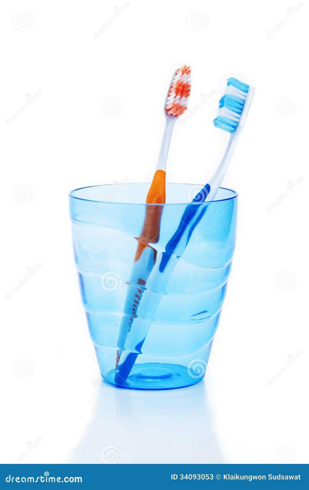 Toothbrushes in Blue Plastic Glass Stock Image - Image of couple, love ...