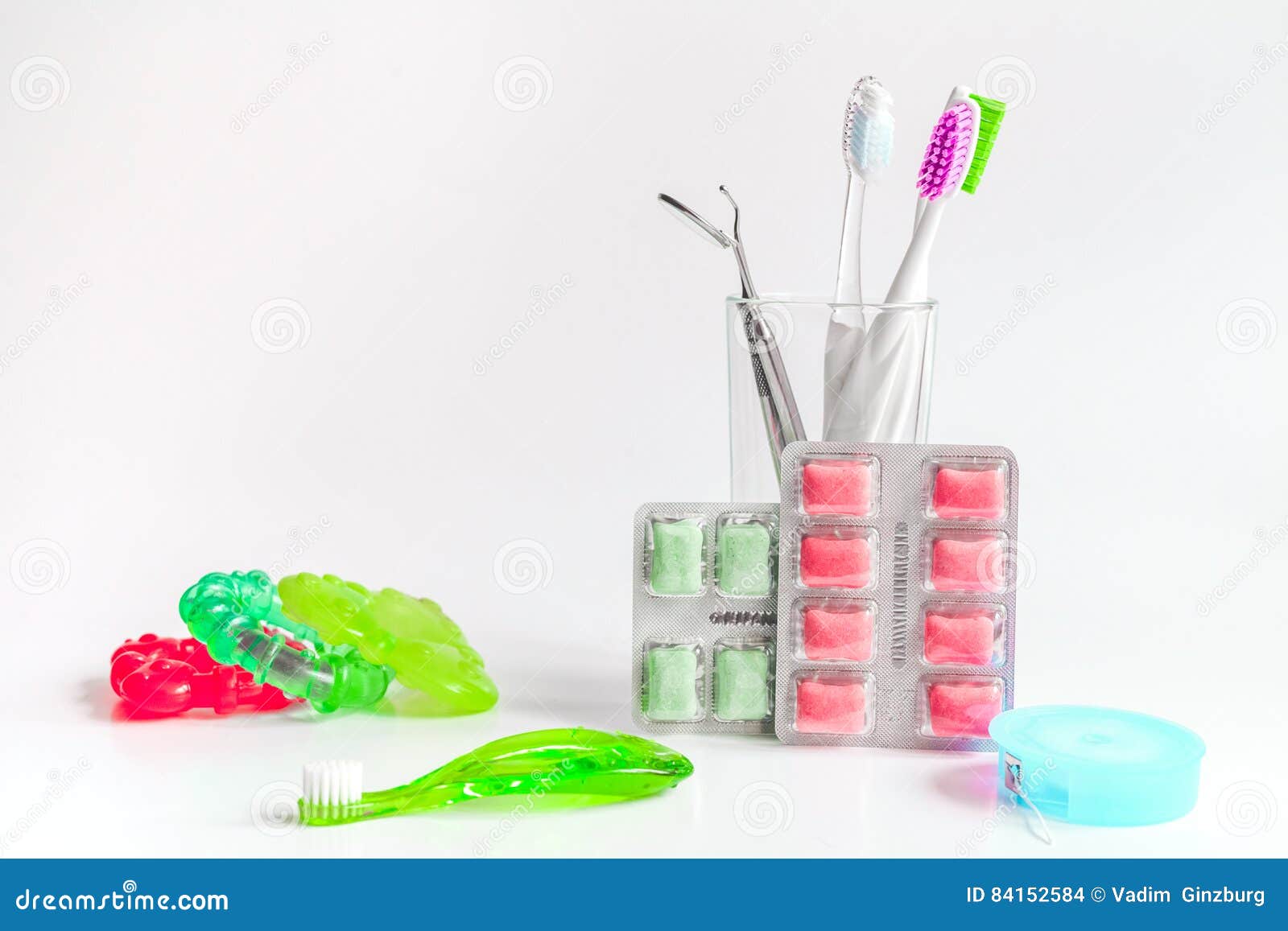 Toothbrushes in Glass on White Background Tools for Oral Care Stock ...
