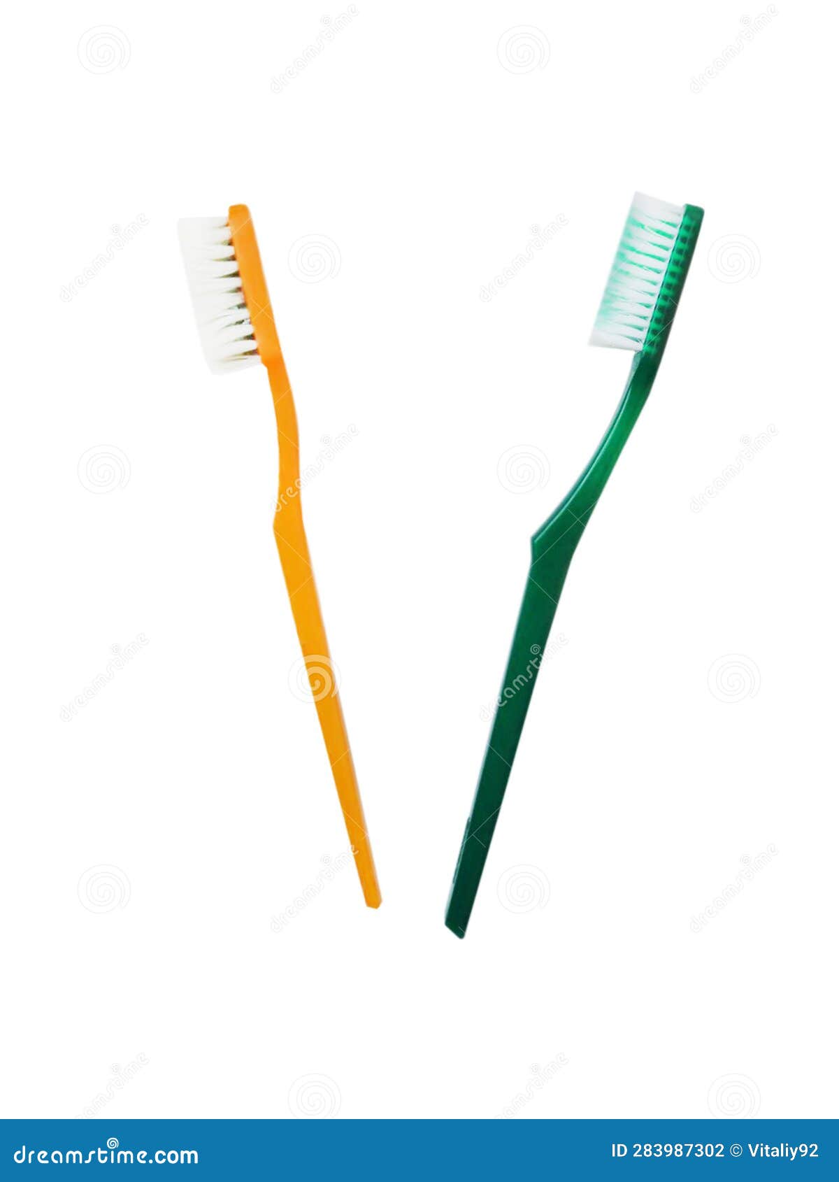 Top View Of Toothbrushes In Colorful On Pastel Color Background. Stock ...