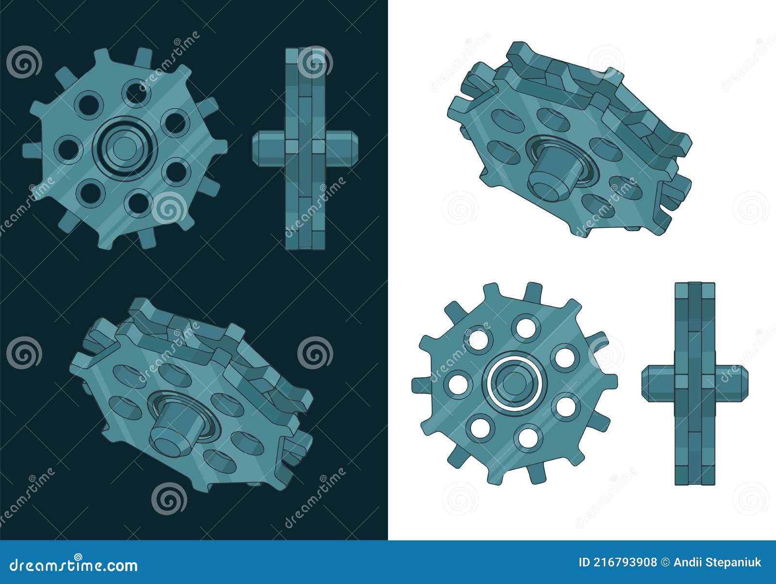 Toothed Gear for Chain Drive Color Drawing Stock Vector - Illustration ...