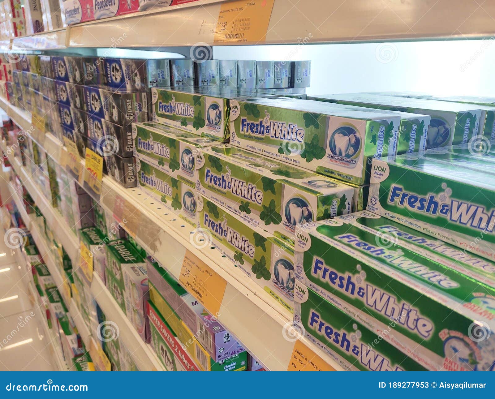 The Toothpaste is in the Box and is Displayed on the Shelf Sorted by ...