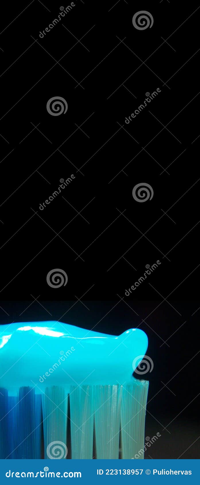 Toothpaste Brush in Blue with Black Background in Vertical with Area ...