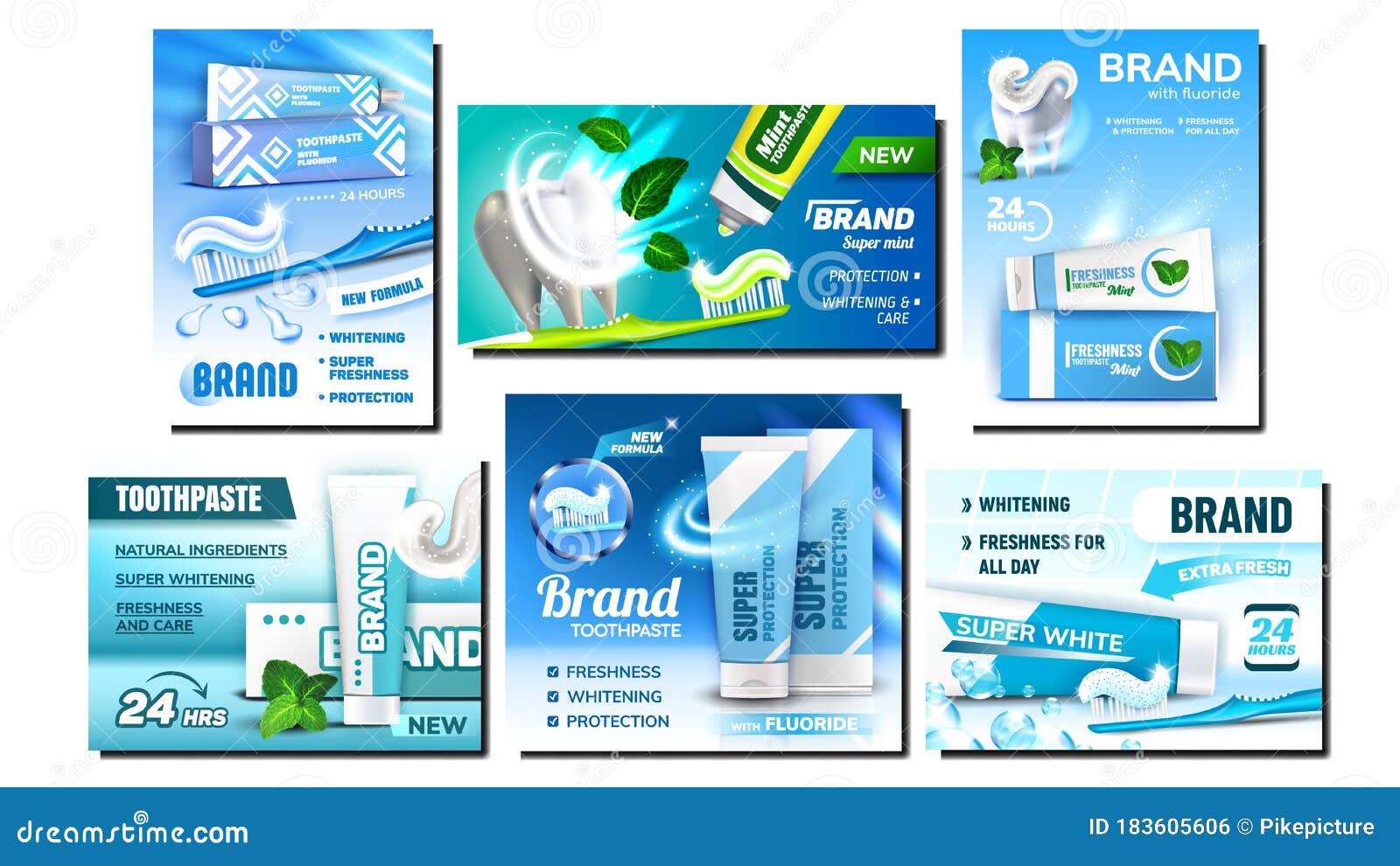Toothpaste Creative Advertising Posters Set Vector Stock Vector ...