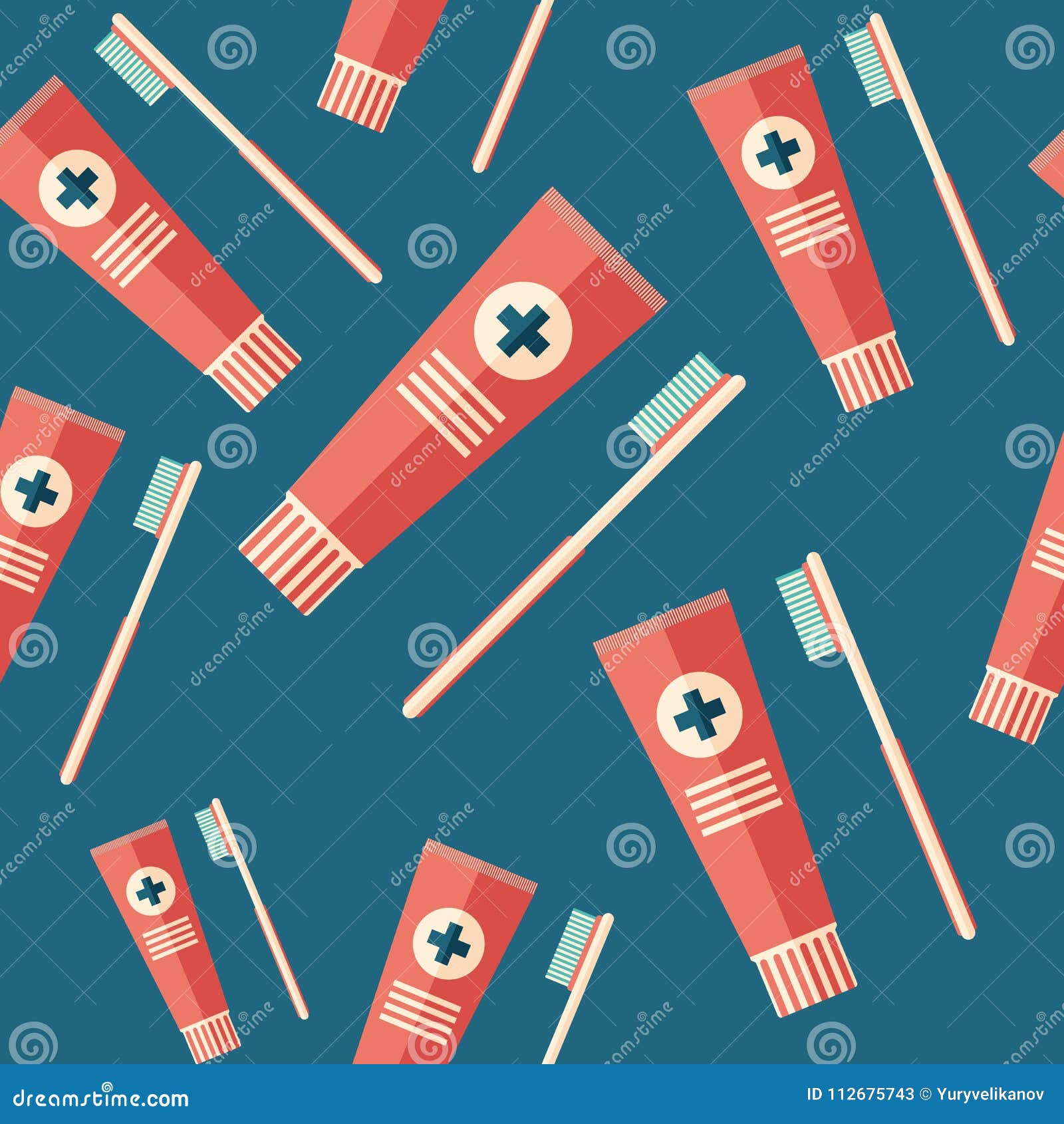 Toothpaste and Toothbrush Flat Icon Seamless Pattern. Stock Vector ...