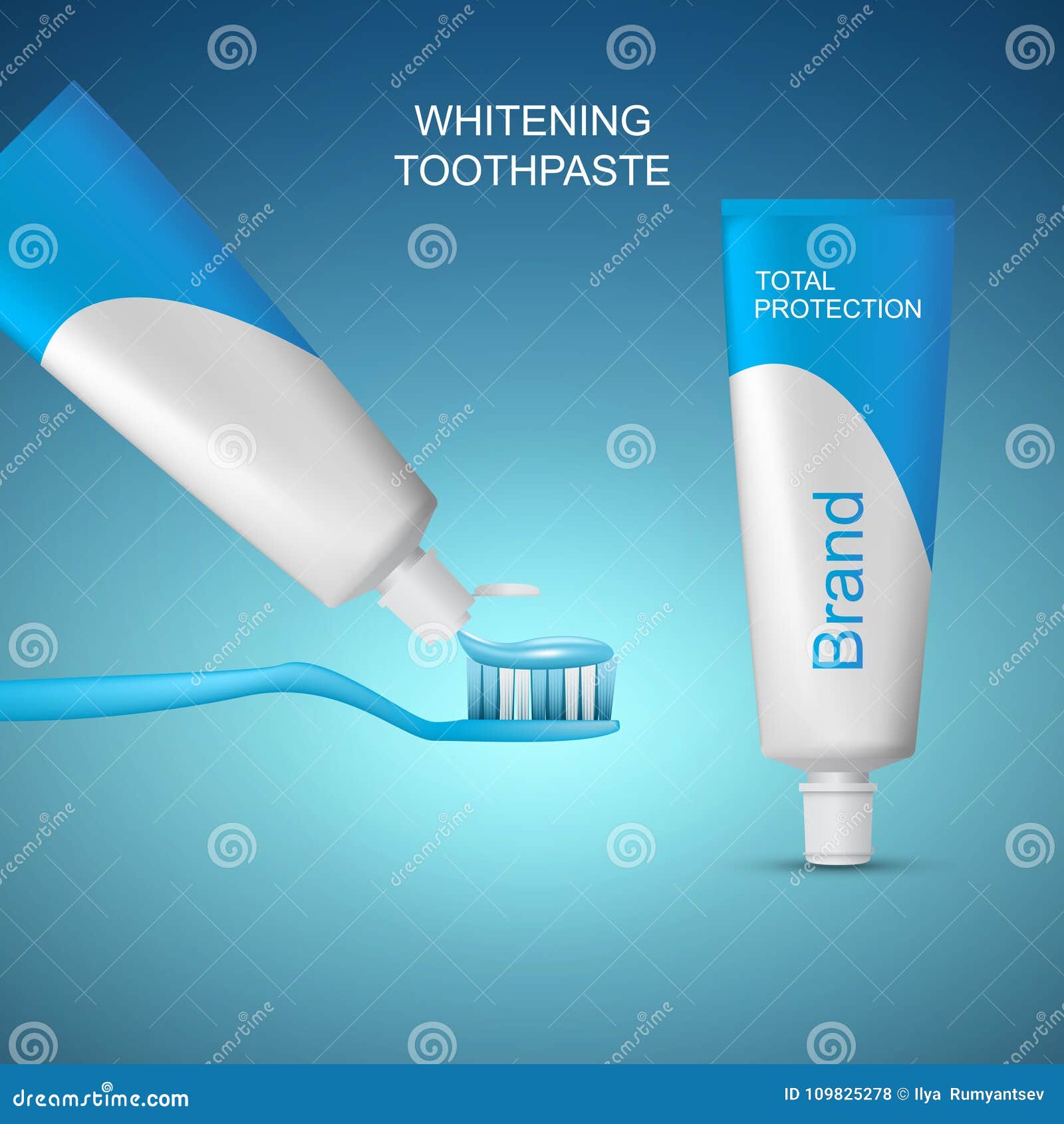 Toothpaste Tube Design with Toothbrush on Abstract Blue Background ...