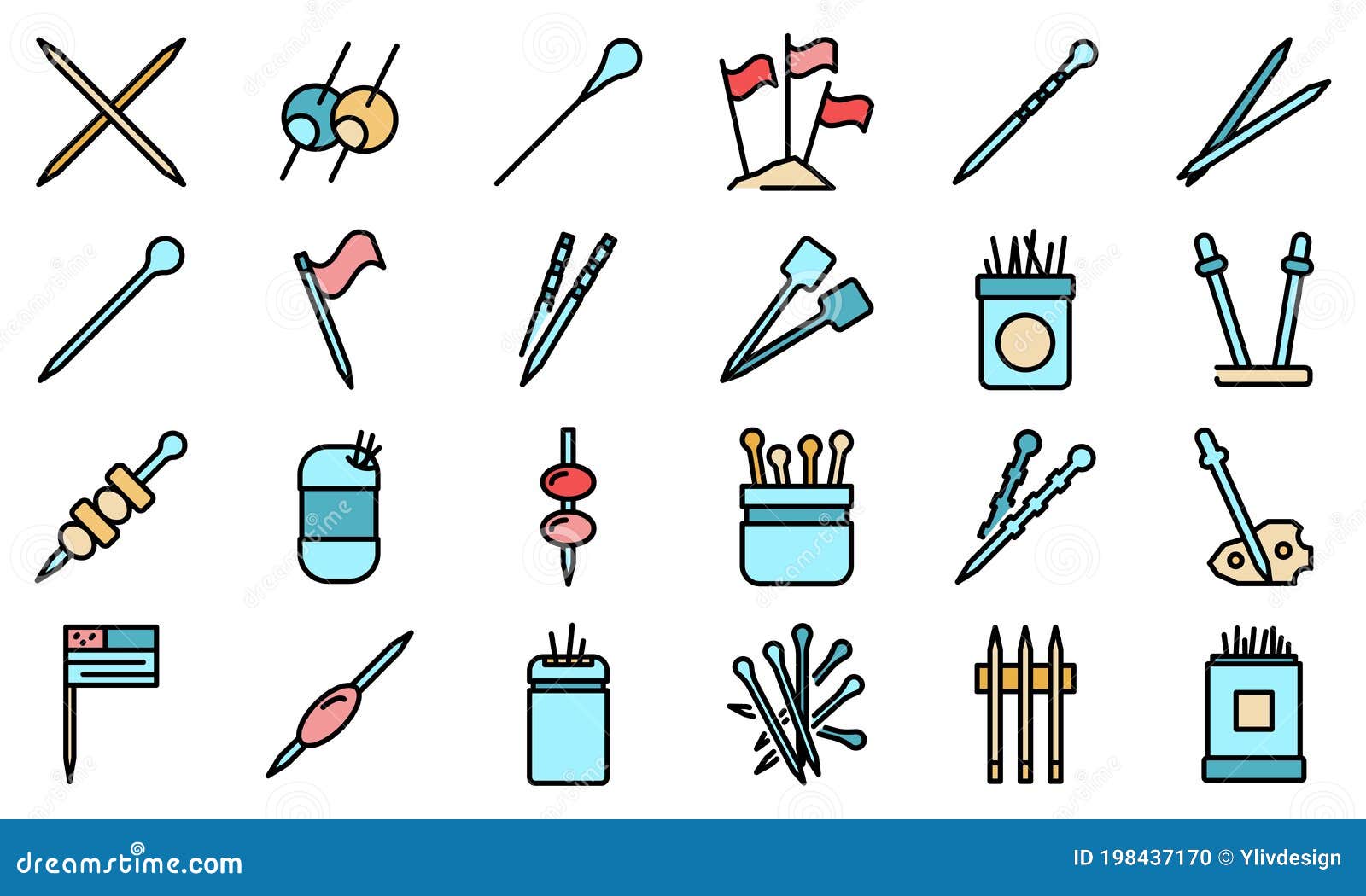 Toothpick Icons Set Vector Flat Stock Vector - Illustration of dental ...