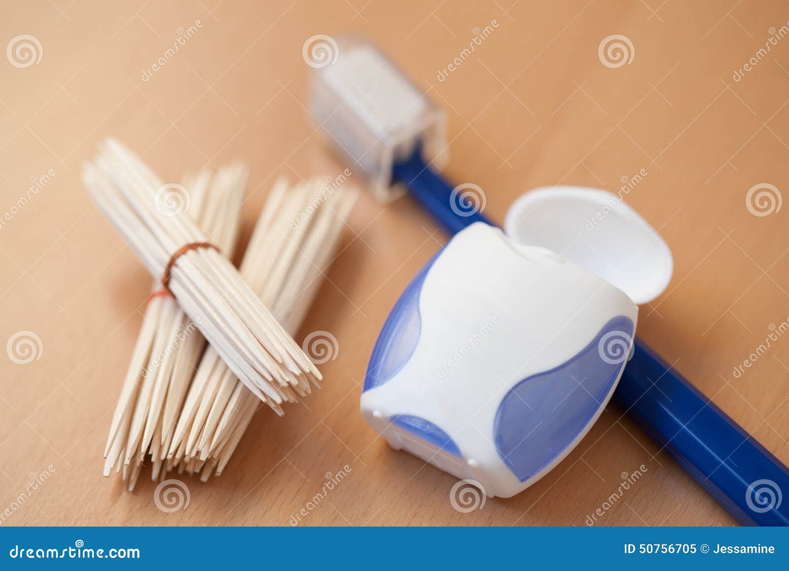 Toothpicks, Dental Floss and Toothbrush Stock Image - Image of floss ...