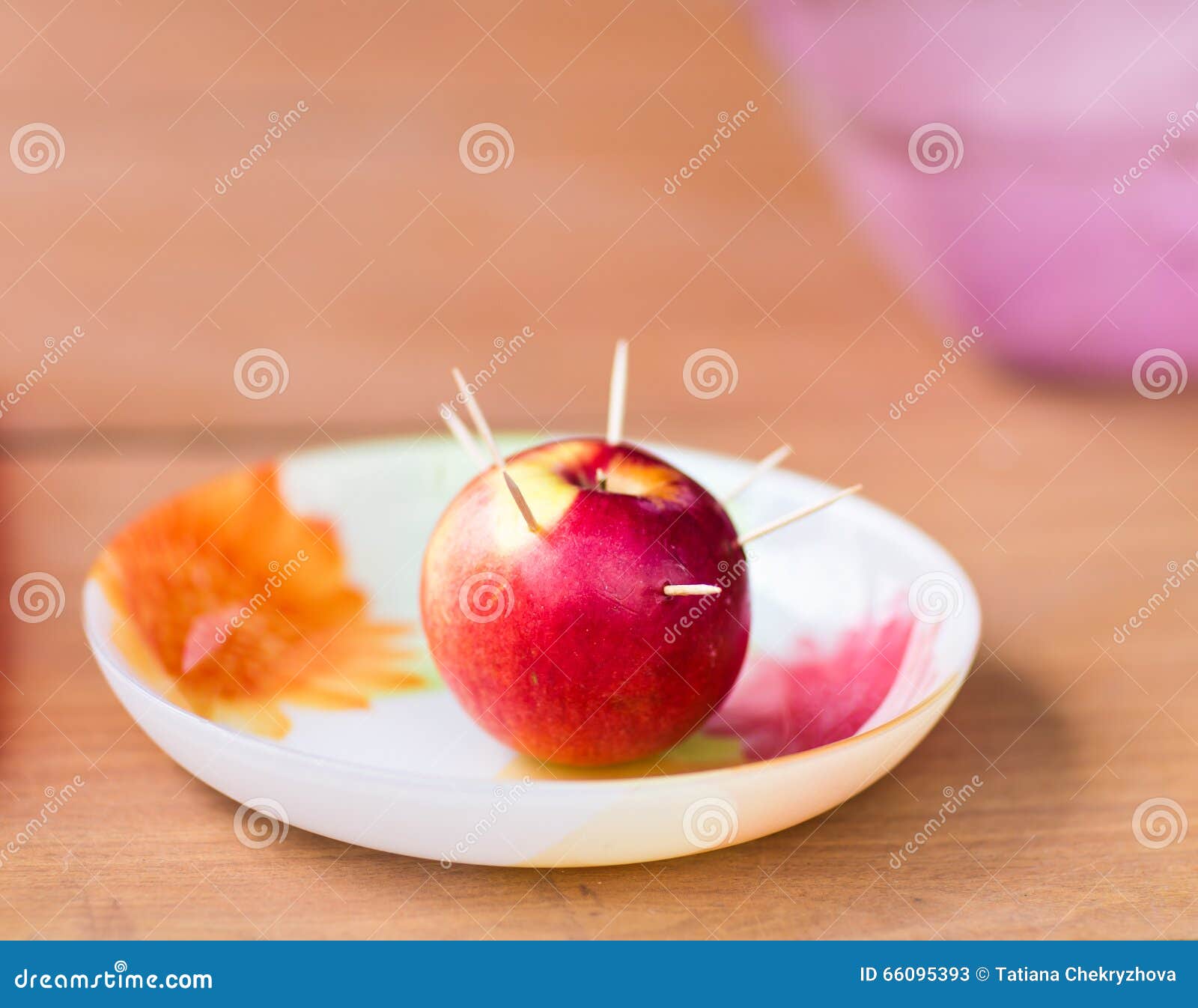 Toothpicks Stab into Red Apple Stock Image - Image of needle, green ...