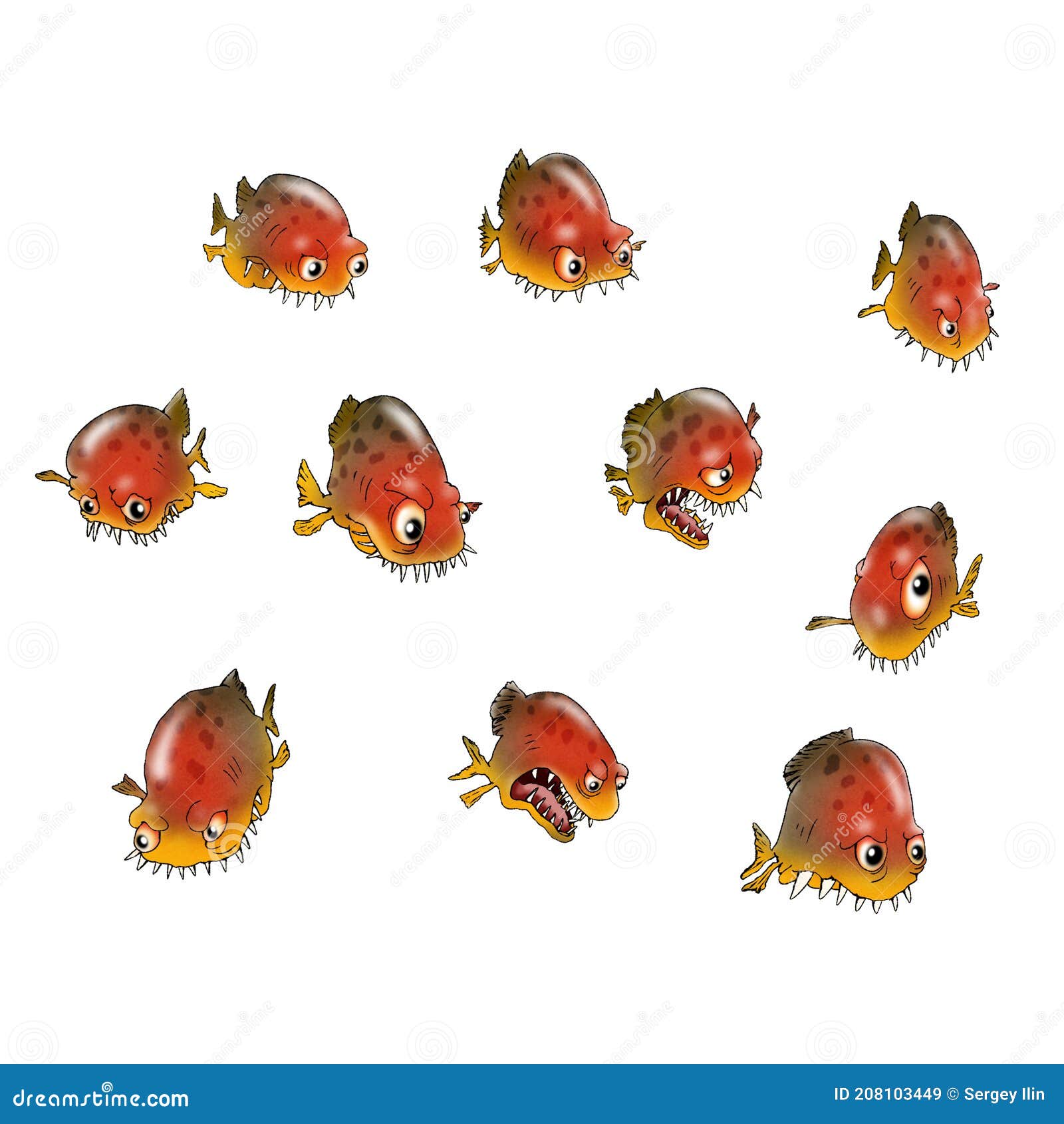 Toothy Cartoon Predatory Fish. Illustration on White Background Stock ...