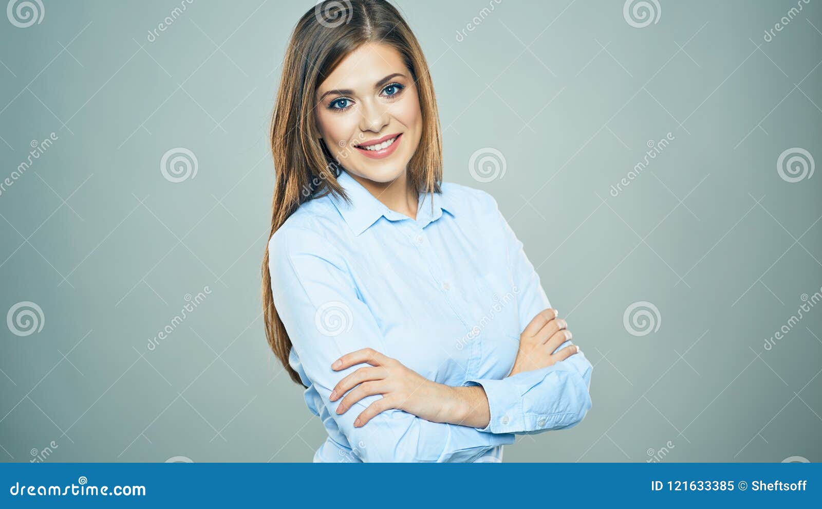 Toothy Smiling Business Woman Crossed Arms Isolated Portrait. Stock ... Toothy Smiling Business Woman Crossed Arms Isolated Portrait. Stock ...