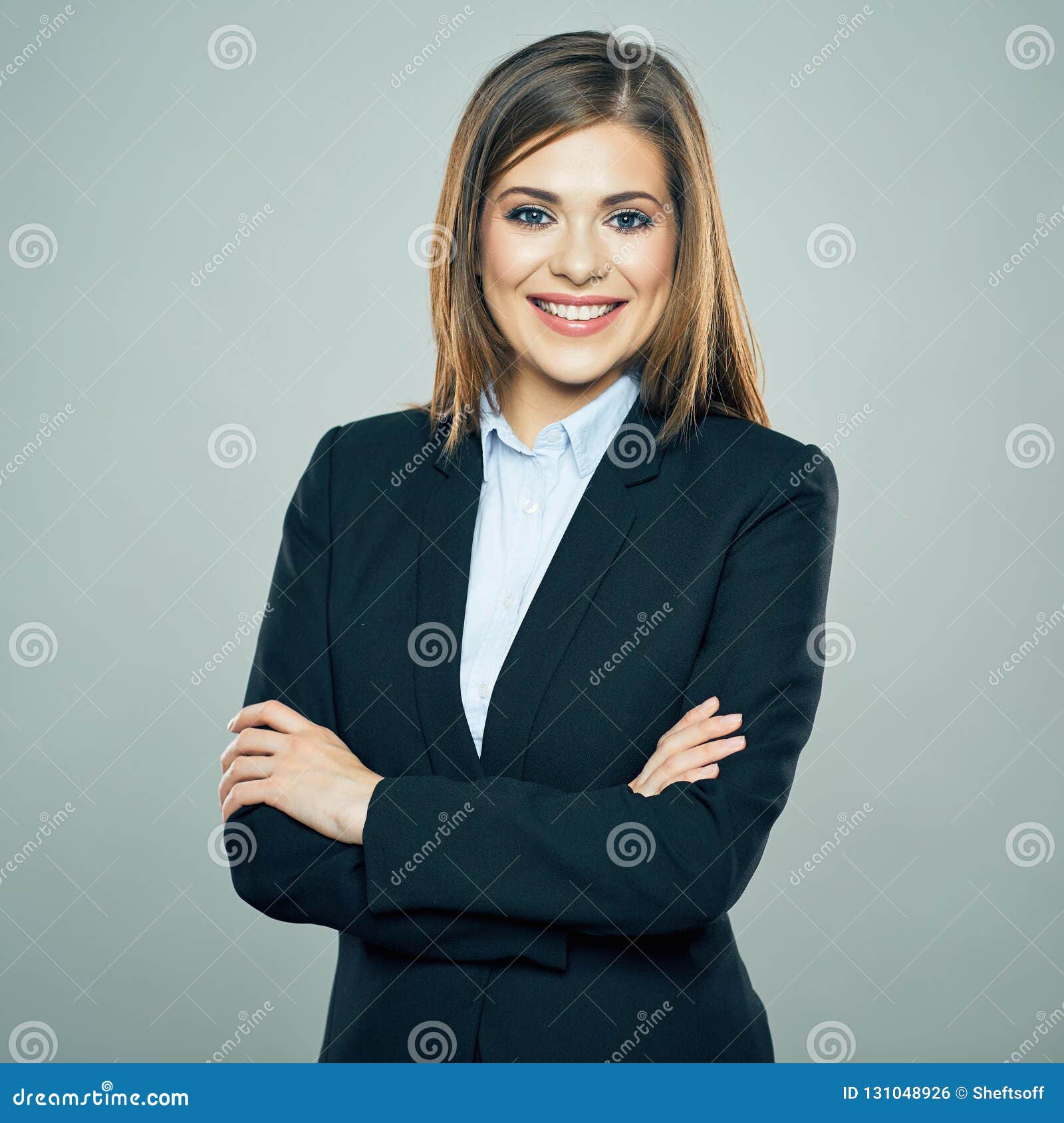 Toothy Smiling Business Woman Crossed Arms Isolated Portrait. Stock ... Toothy Smiling Business Woman Crossed Arms Isolated Portrait. Stock ...