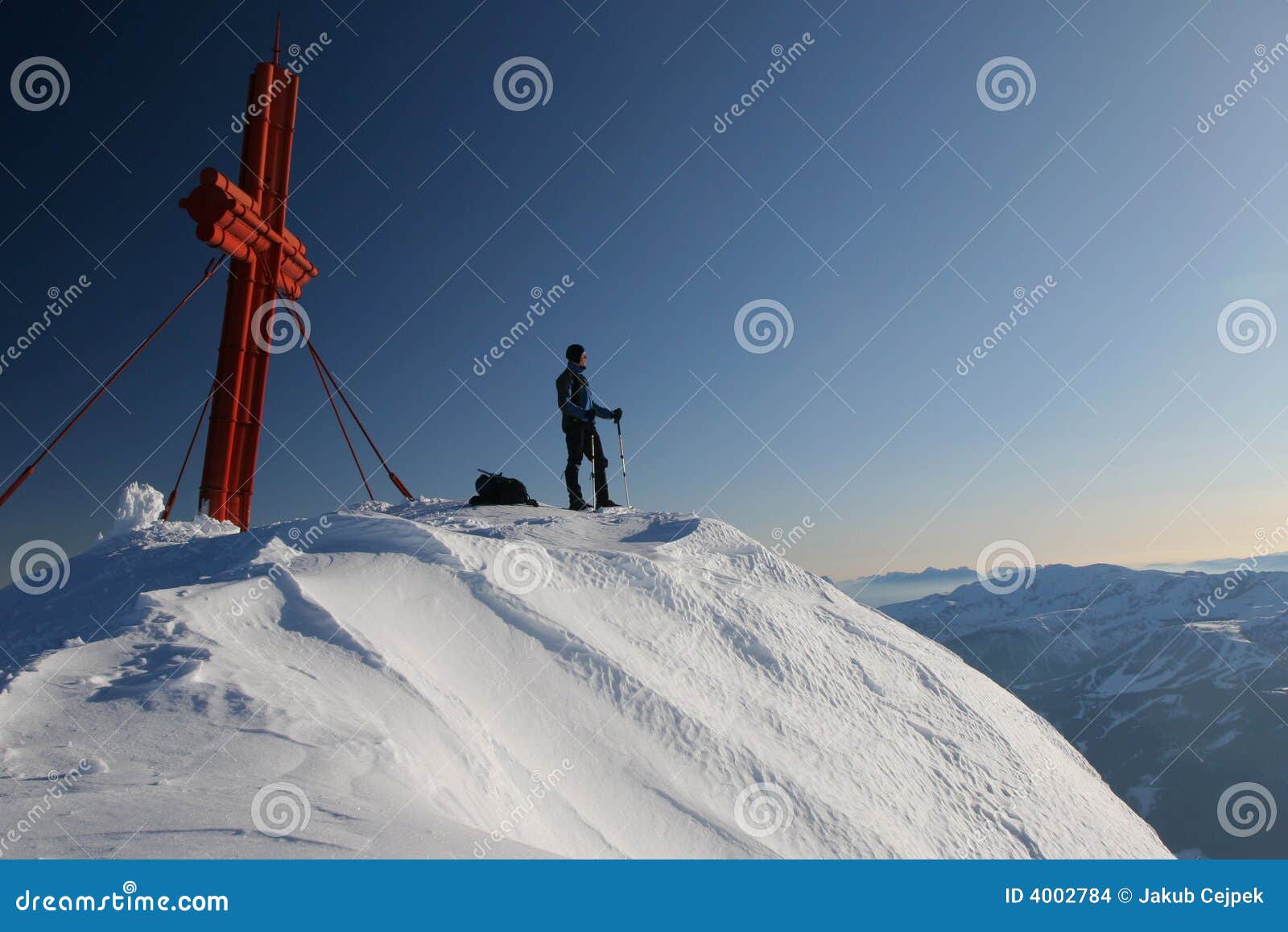 On the top stock photo. Image of alpine, cross, climber - 4002784