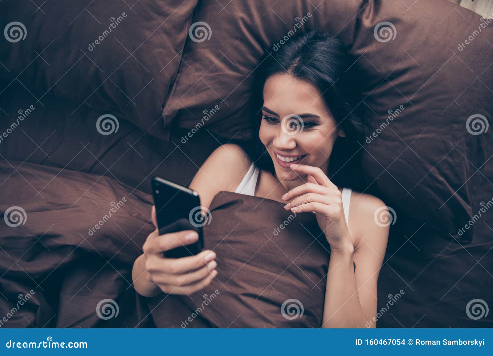 Top Above High Angle View Close Up Portrait Of Her She Nice Attractive