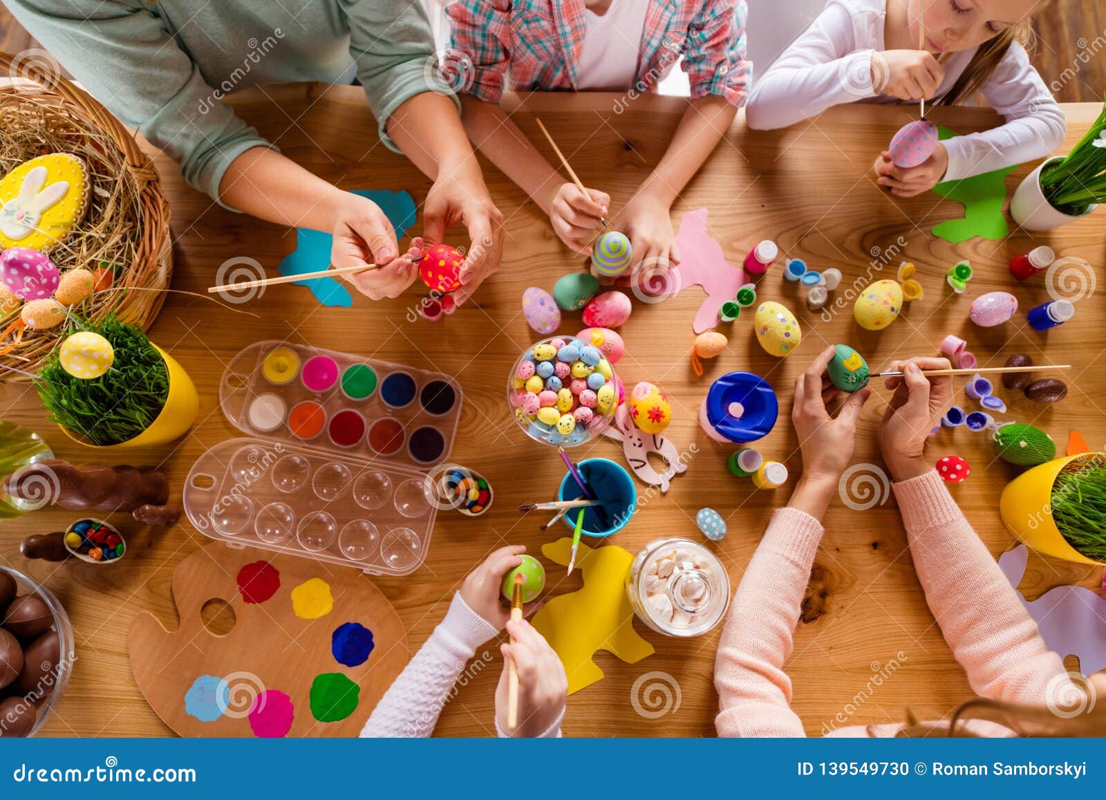 Top Above High Angle View of Work Place Table Nice Group of People ...