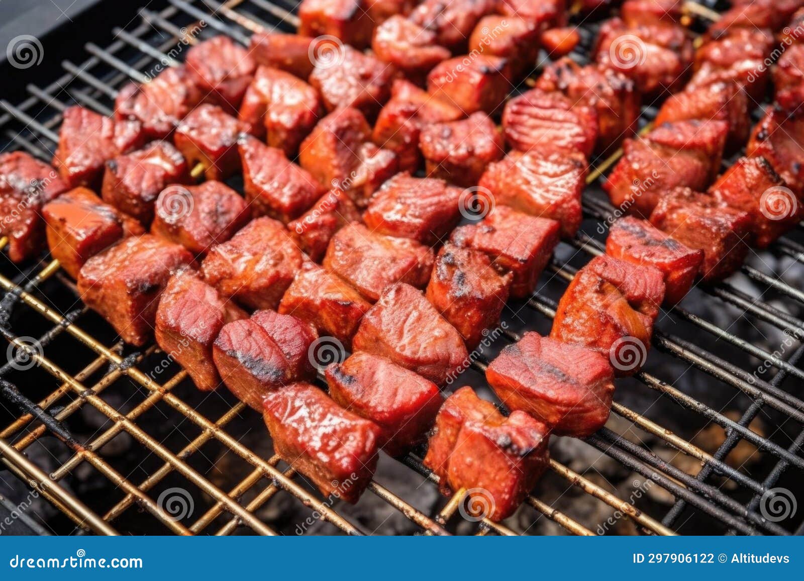 Top Angle View of Garlic Bbq Steak Tips on a Barbecue Grill Stock Photo ...