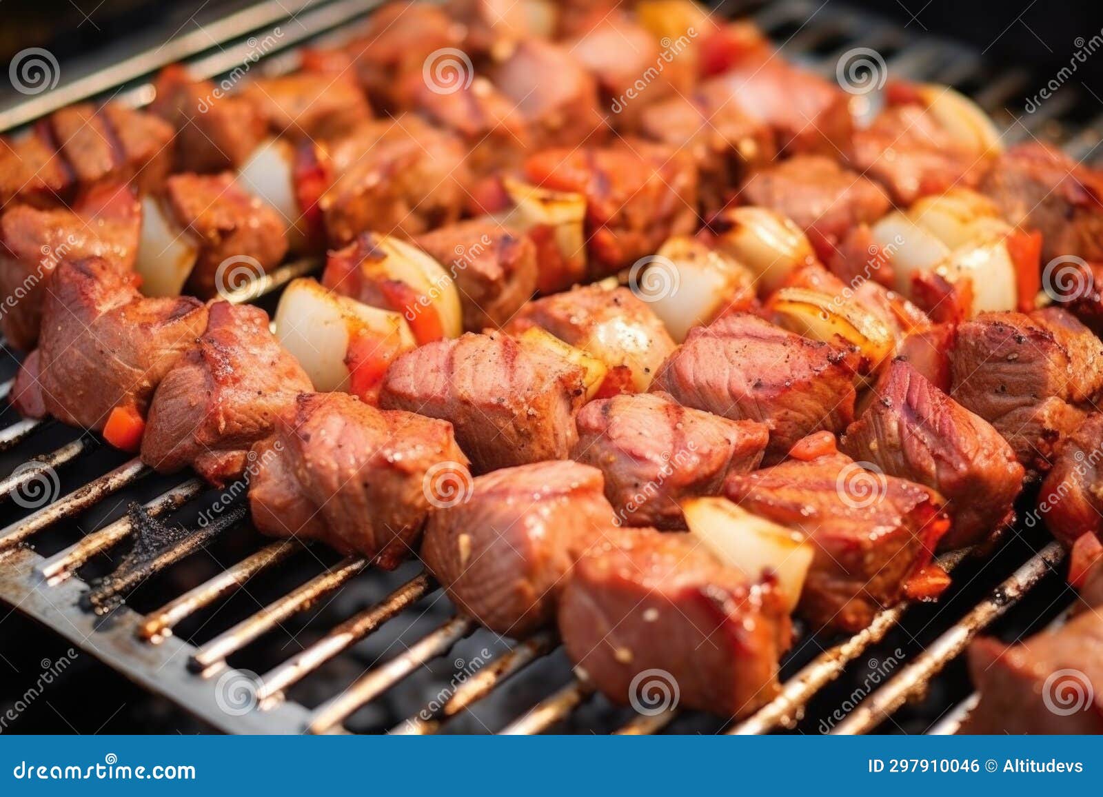 Top Angle View of Garlic Bbq Steak Tips on a Barbecue Grill Stock Photo ...