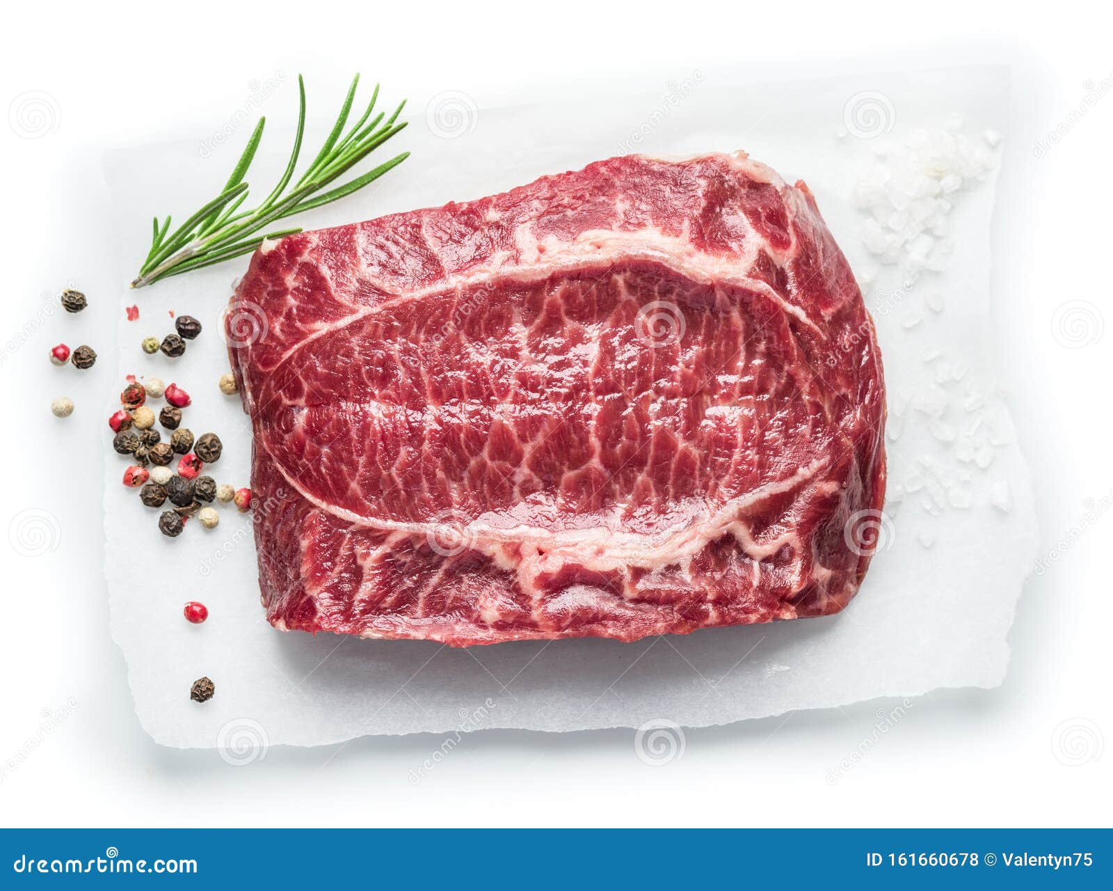 The Top Blade Steak or Beef Steak with Herbs and Spices on White ...