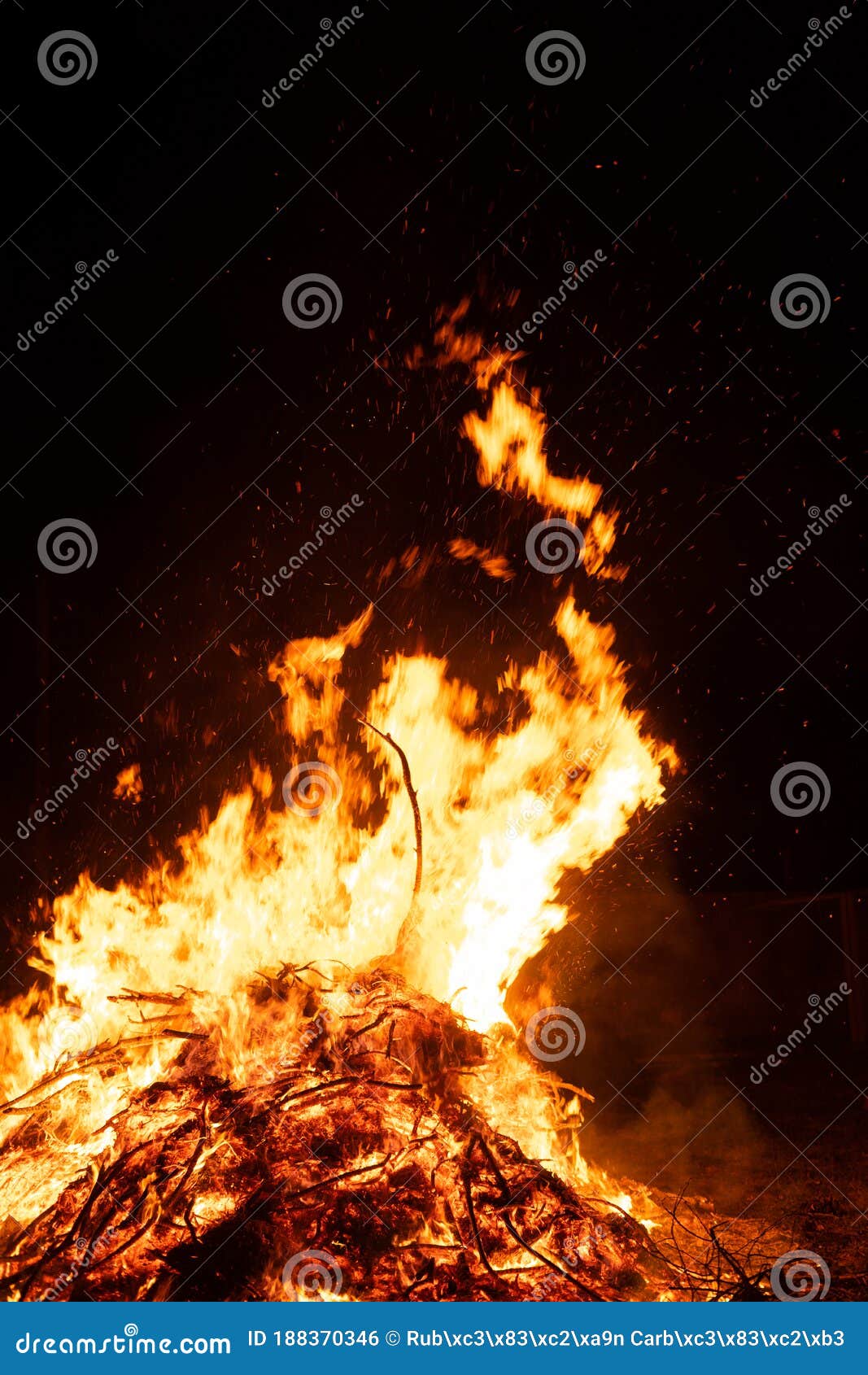 Top of a Bonfire Burning in the Night Stock Photo - Image of flames ...