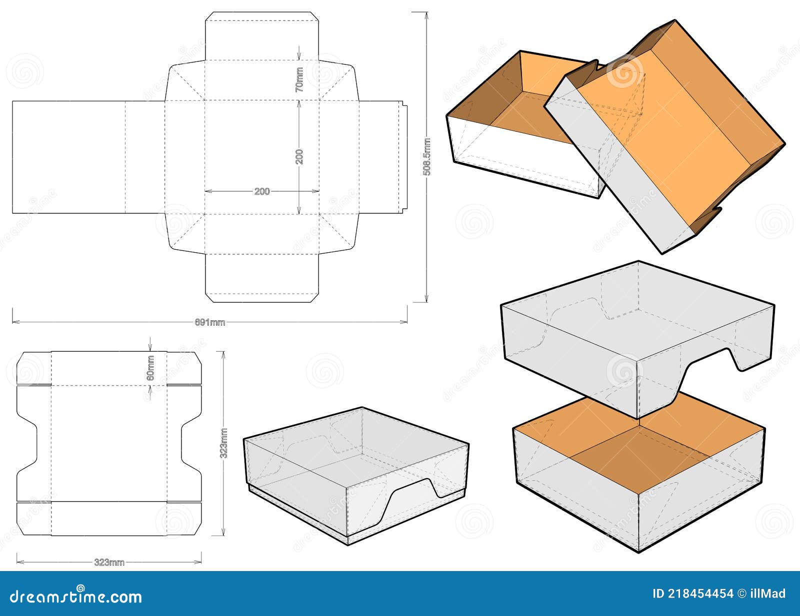 Top and Bottom Box Internal Measurement 20x20x7cm and Die-cut Pattern ...