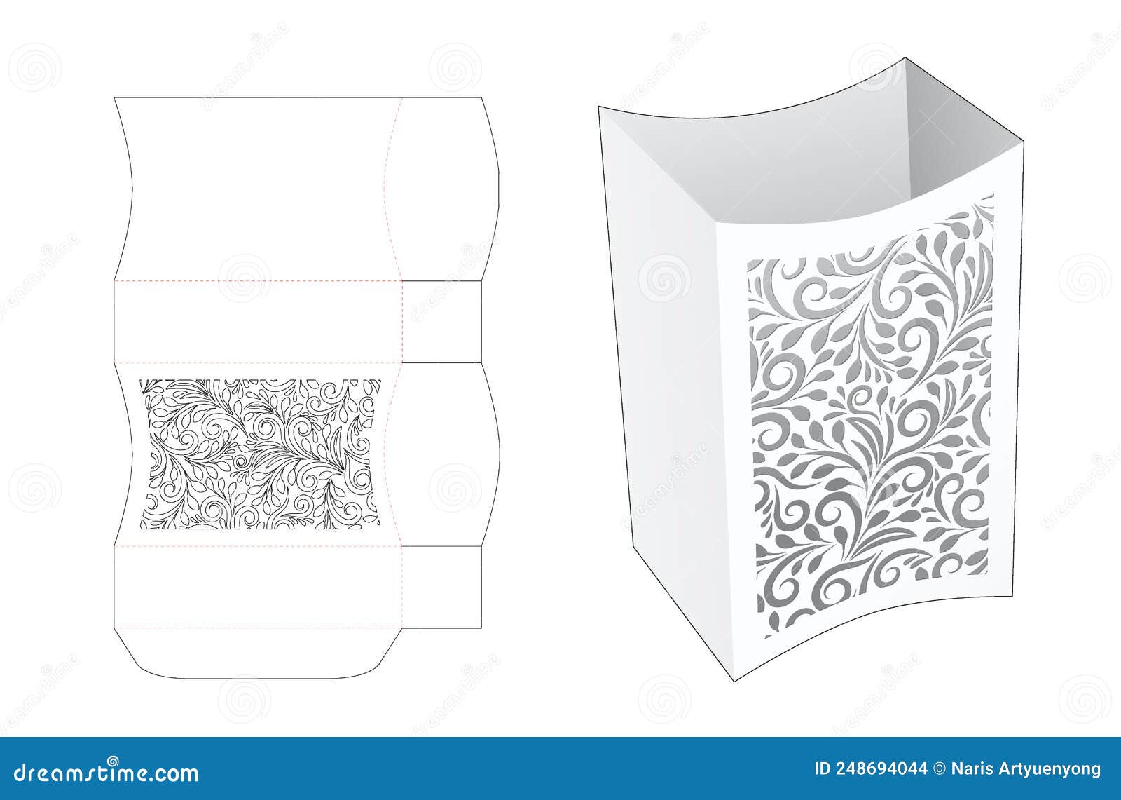 Top and Bottom Curved Stenciled Box Die Cut Template and 3D Mockup ...