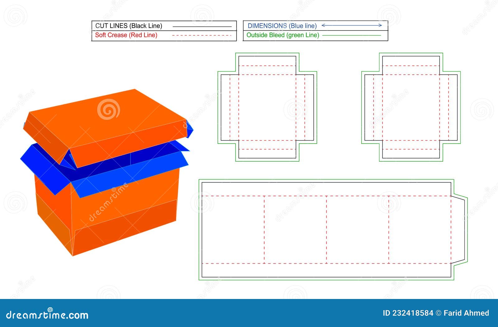 Top and Bottom Foldable Box, Corrugated Standard Shipping Box Dieline ...
