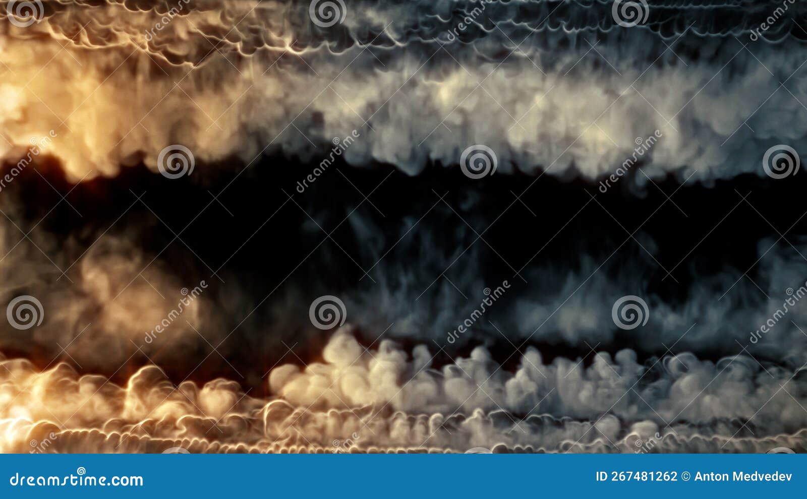 Top - Bottom Screen Frame of Dense Blue Smoke and Fire, Isolated ...
