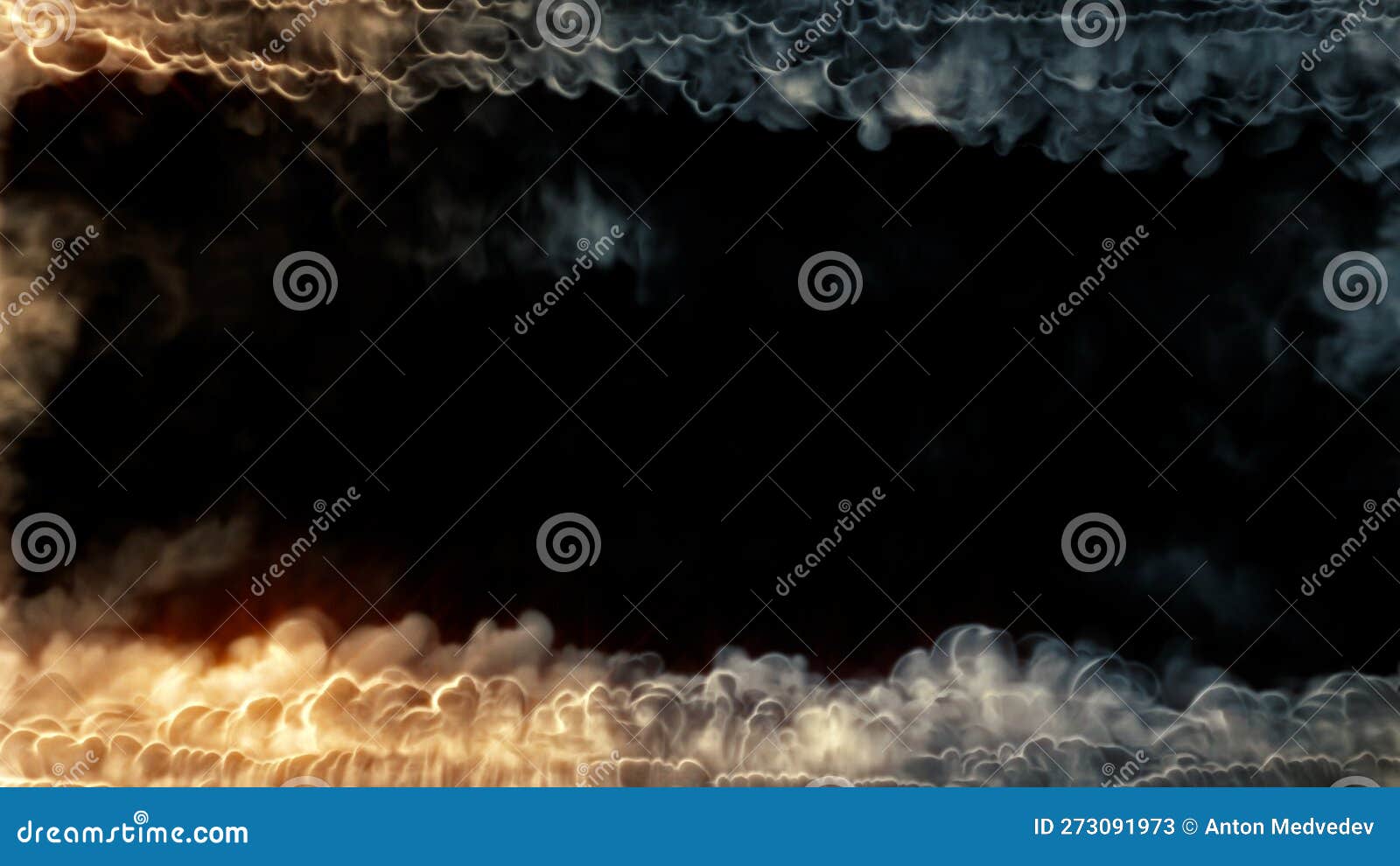 Top - Bottom Frame of Dense Blue Smoke and Fire, Isolated - Abstract 3D ...