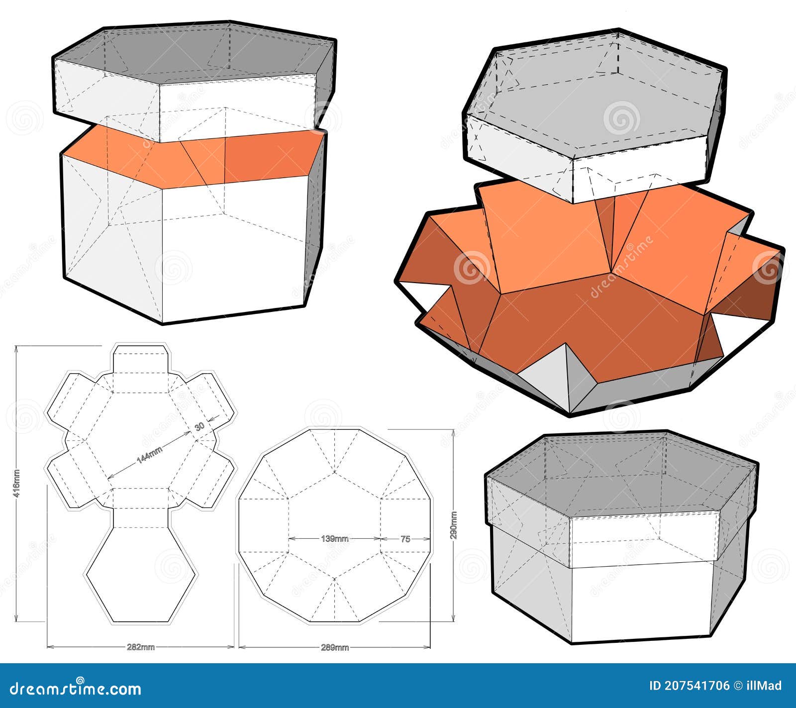 Hexagonal Self Assembly Packaging And Die-cut Pattern. Cartoon Vector ...