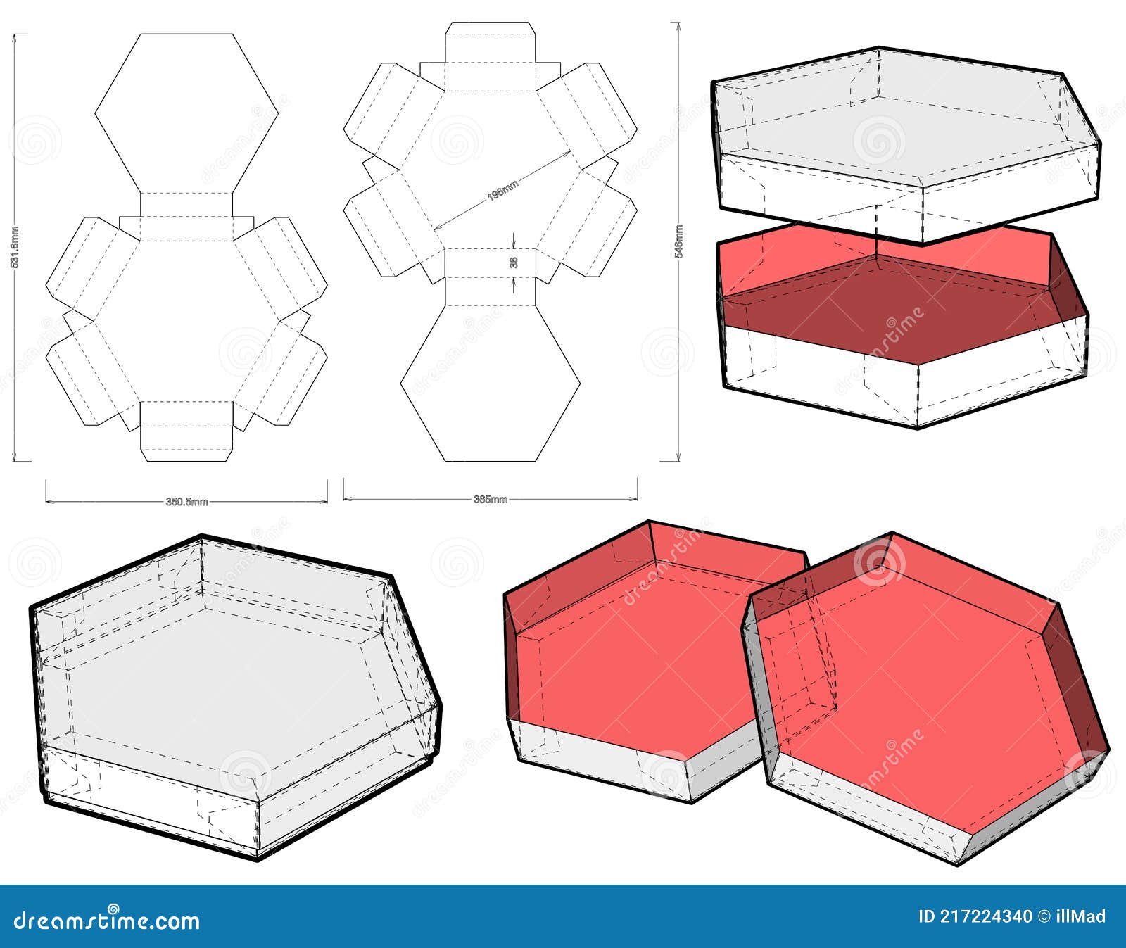 Hexagonal Self Assembly Packaging And Die-cut Pattern. Cartoon Vector ...