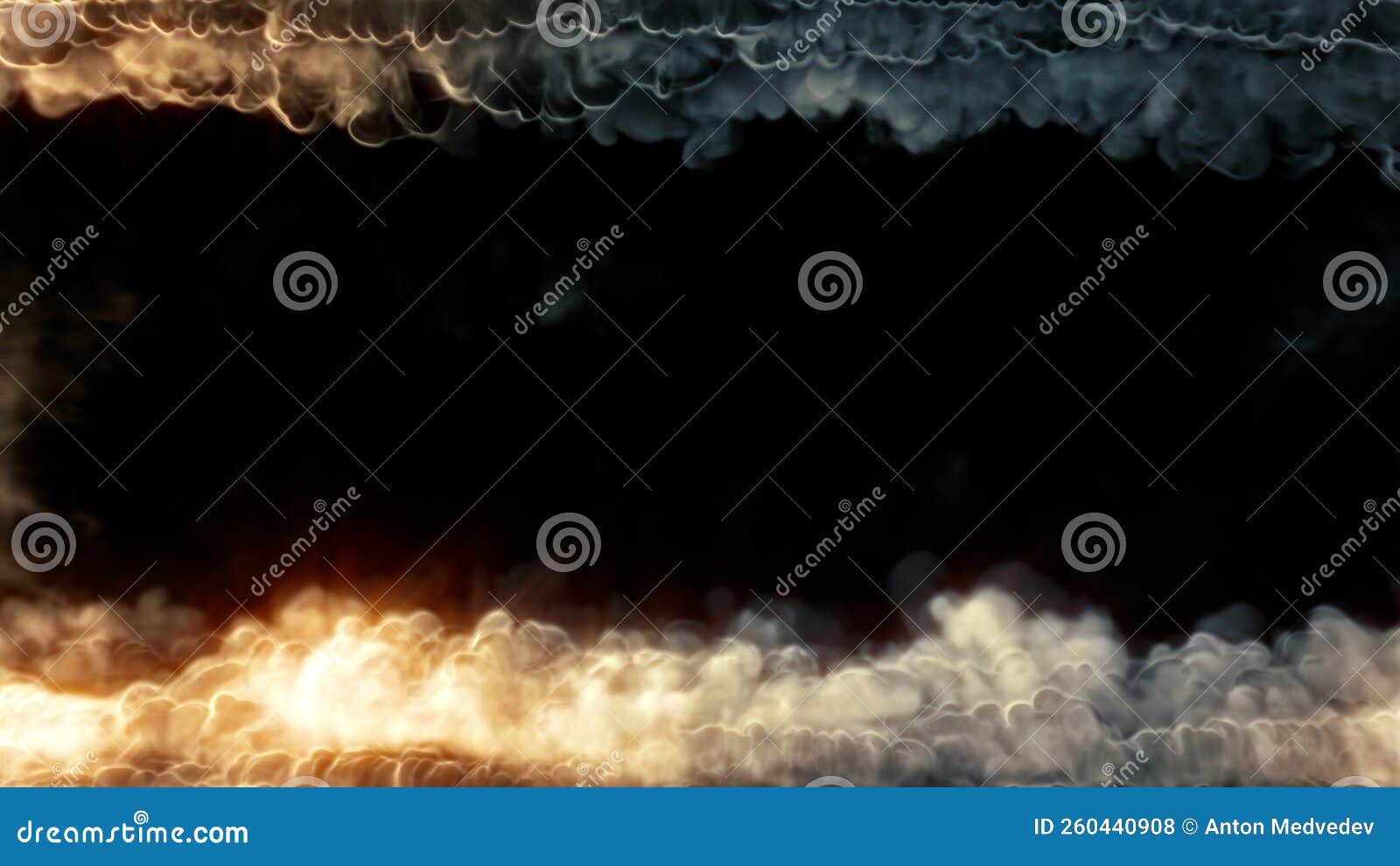 Top - Bottom Screen Frame of Thick Blue Smoke and Fire, Isolated ...