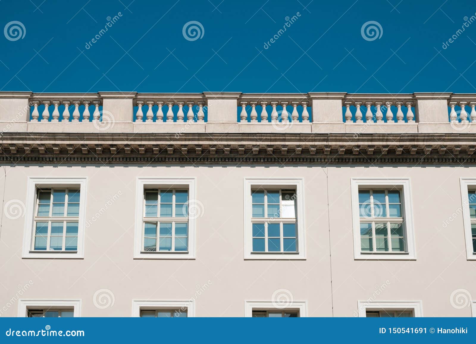 Top of Building Facade with Terrace Balustrade and Blue Sky Stock Image ...
