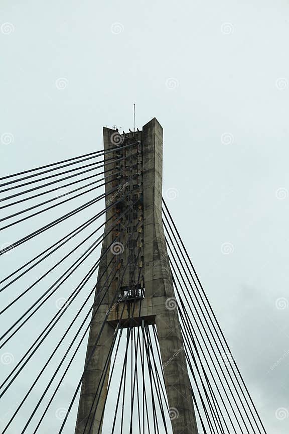 The Top of the Cable Stayed Bridge Pillar. Stock Photo - Image of ...