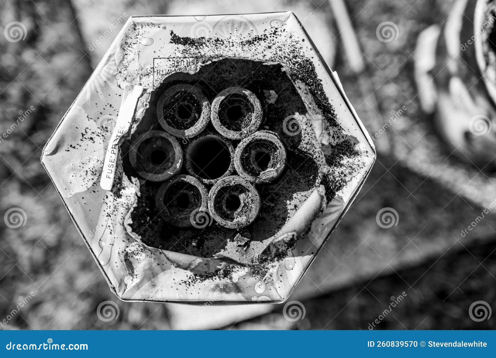 Top of Cardboard Burnt Firework Tubes Stock Photo - Image of explosion ...