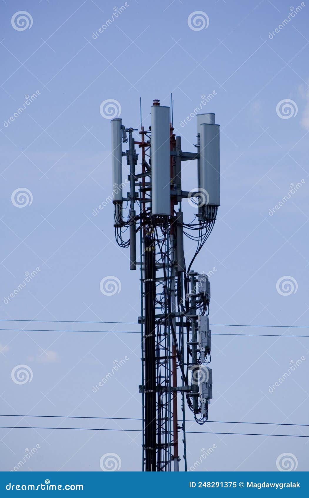 The Top of a Cell Phone Tower. Stock Image - Image of data, frequency ...