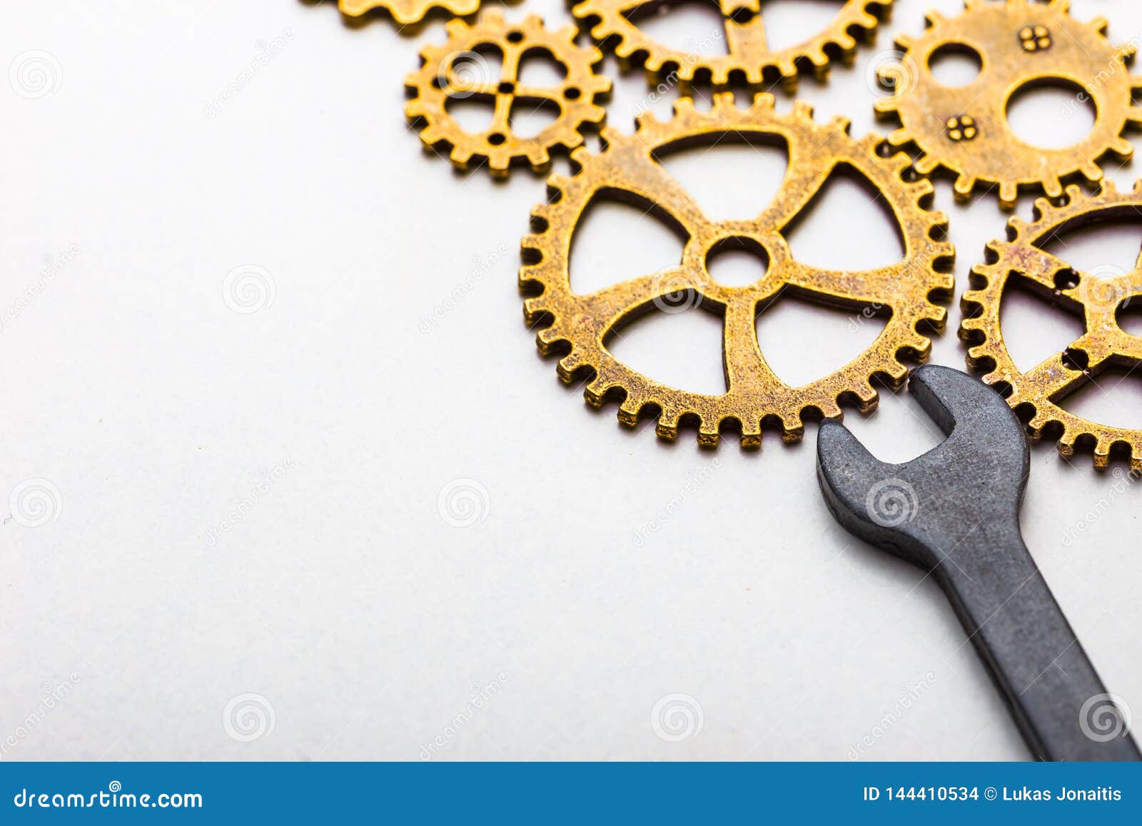 Top Closeup View of Gear Wheel on White Background with Blank Space for ...