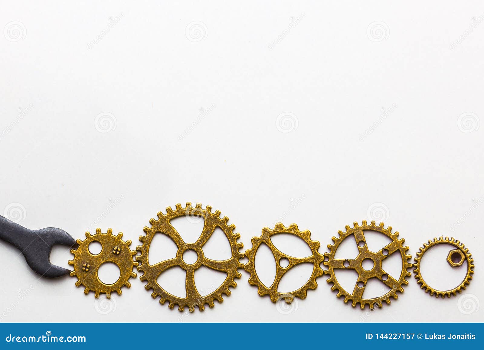Top Closeup View of Gear Wheels Collection on White Background with ...