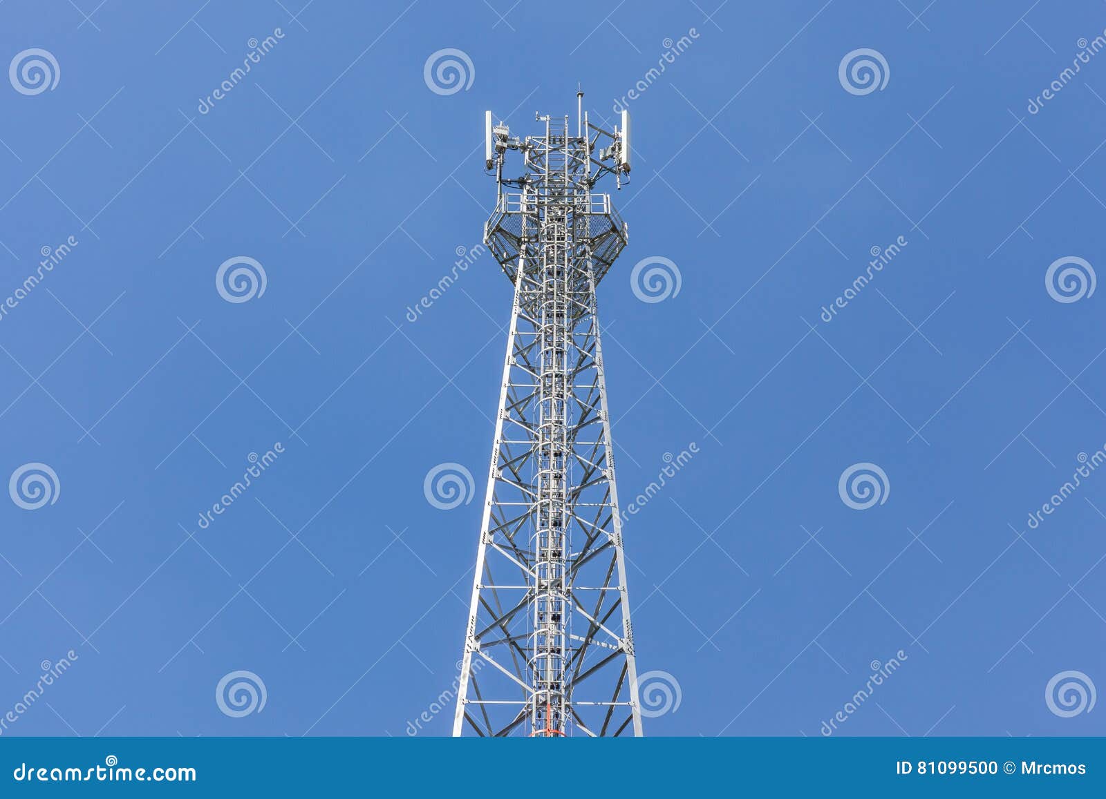 Top of Communications Tower with Blue Sky Background. Stock Photo ...