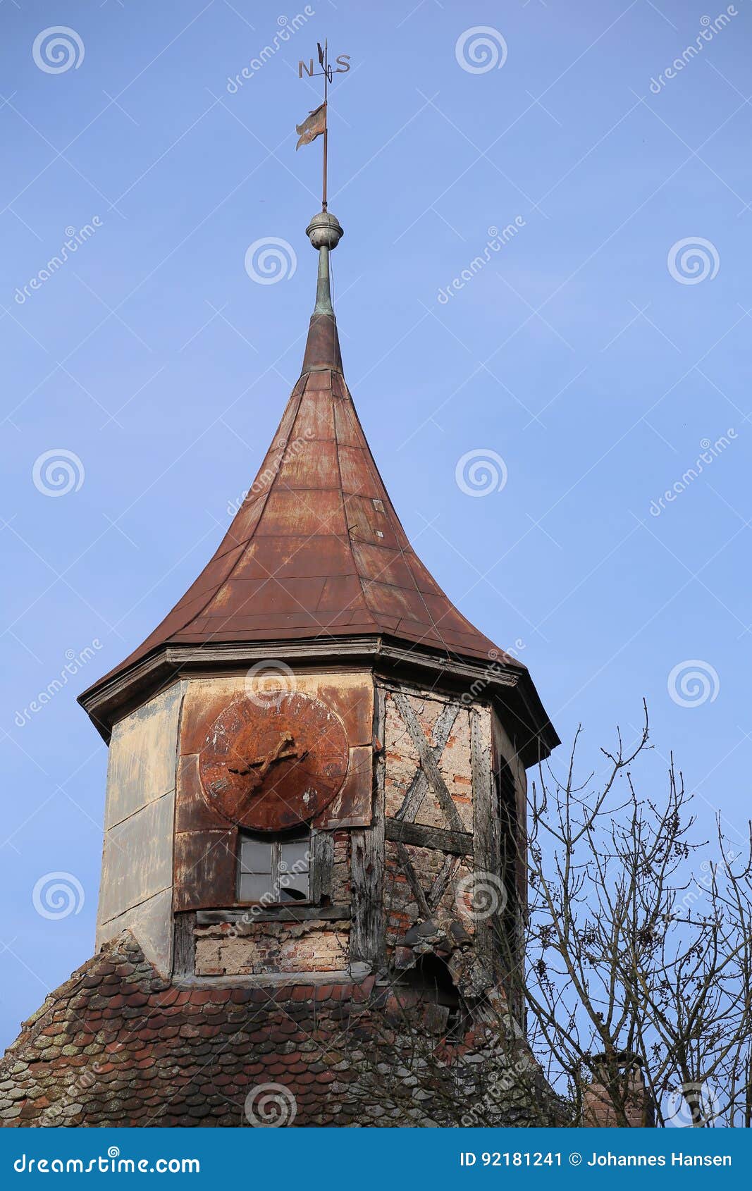 Top of a Desolate Tower with Clock Stock Image - Image of tower, tile ...