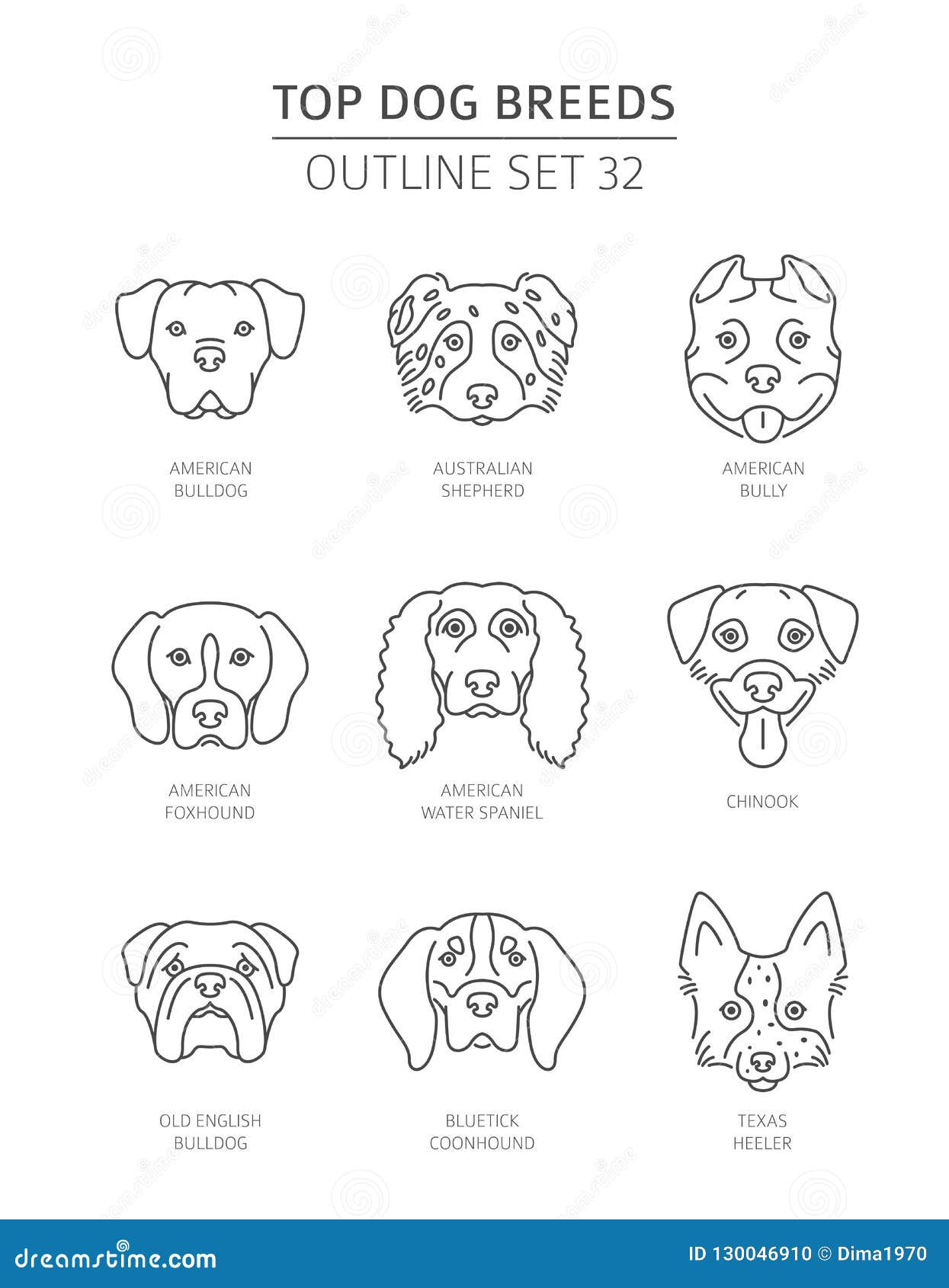 Top Dog Breeds. Pet Outline Collection Stock Vector - Illustration of ...