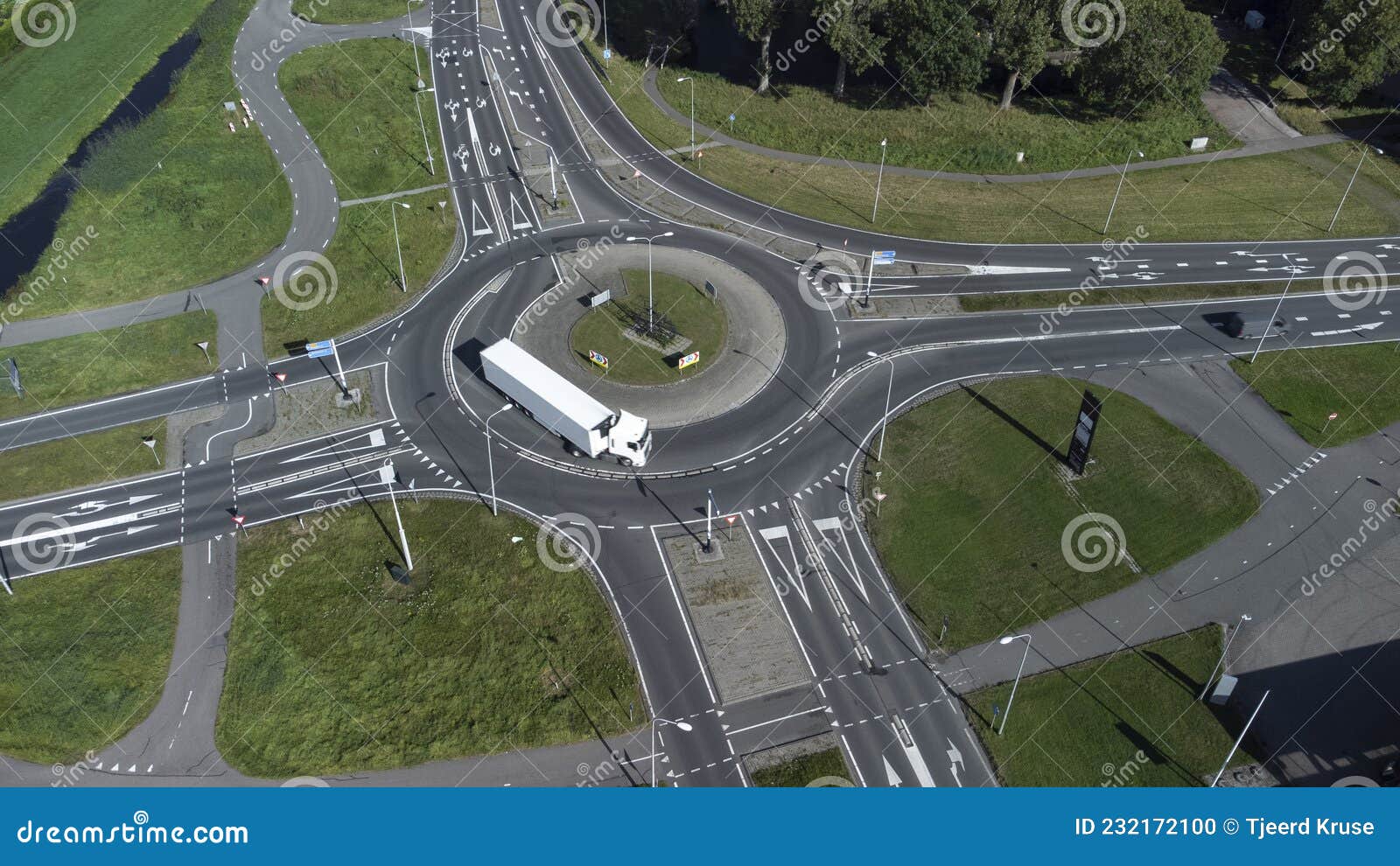 Top Down Aerial Drone View of a Small Traffic Roundabout Stock Photo ...