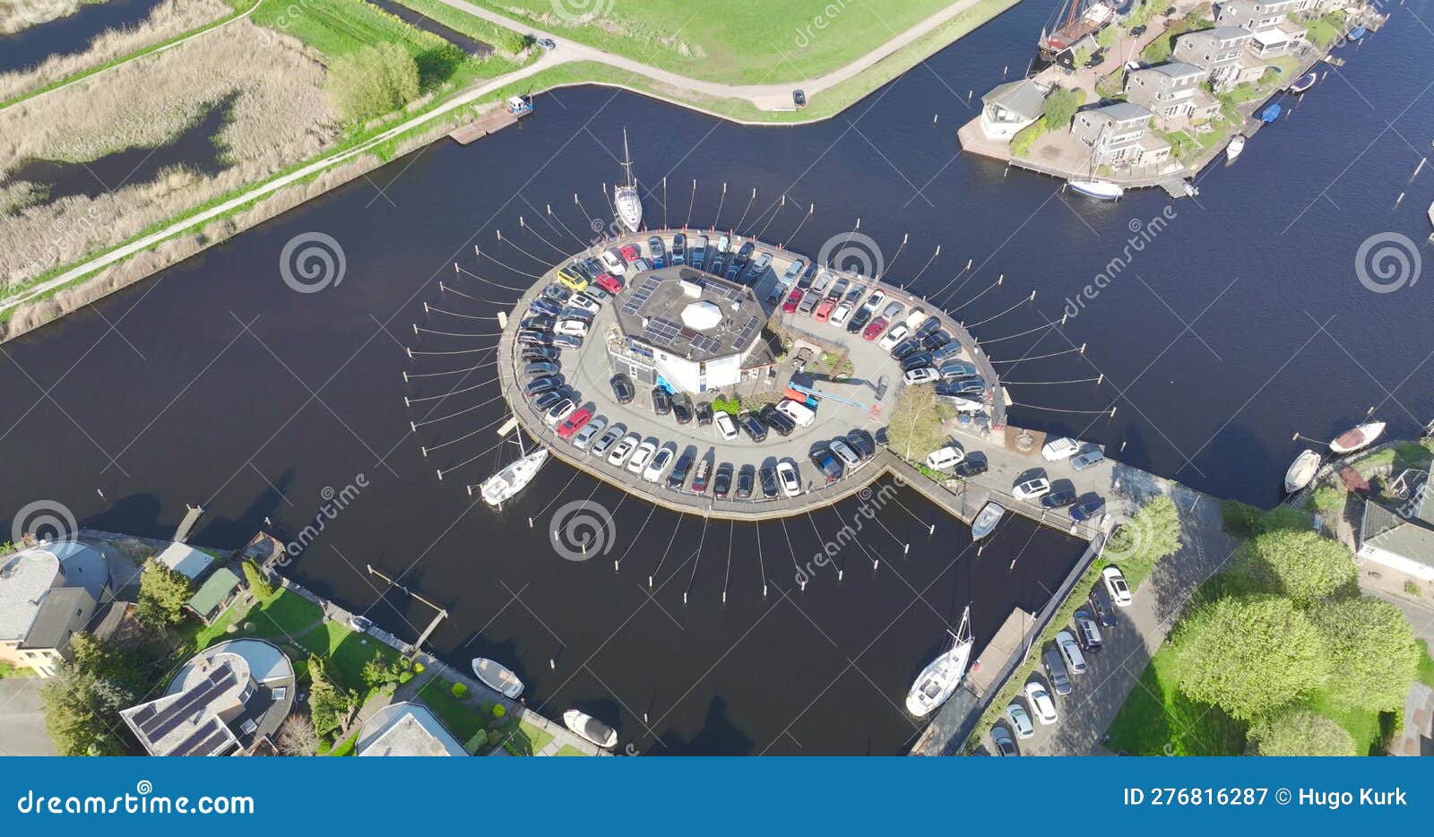 Top Down Aerial View of a Leisure Yacht Boat Dock, in Round Pattern ...
