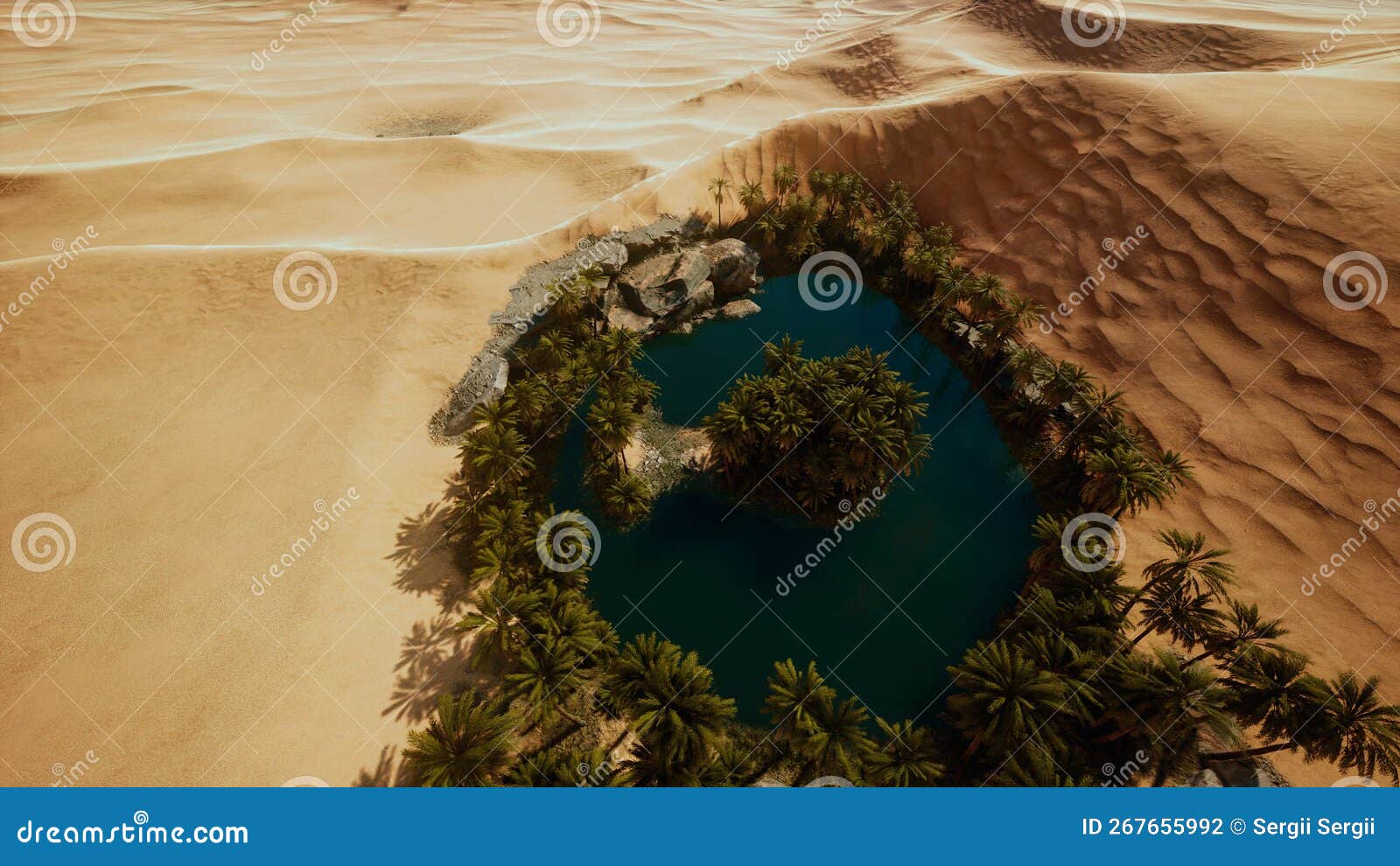 Top Down Aerial View of Oasis in Desert Stock Illustration ...
