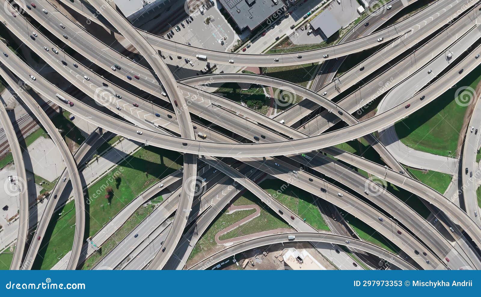 Top Down Aerial View on Road Intersection with Traffic on Multiple ...