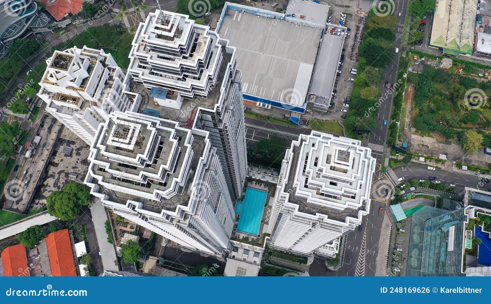 Top Down Aerial View a Tall Building from the Top of 101 Tower in ...