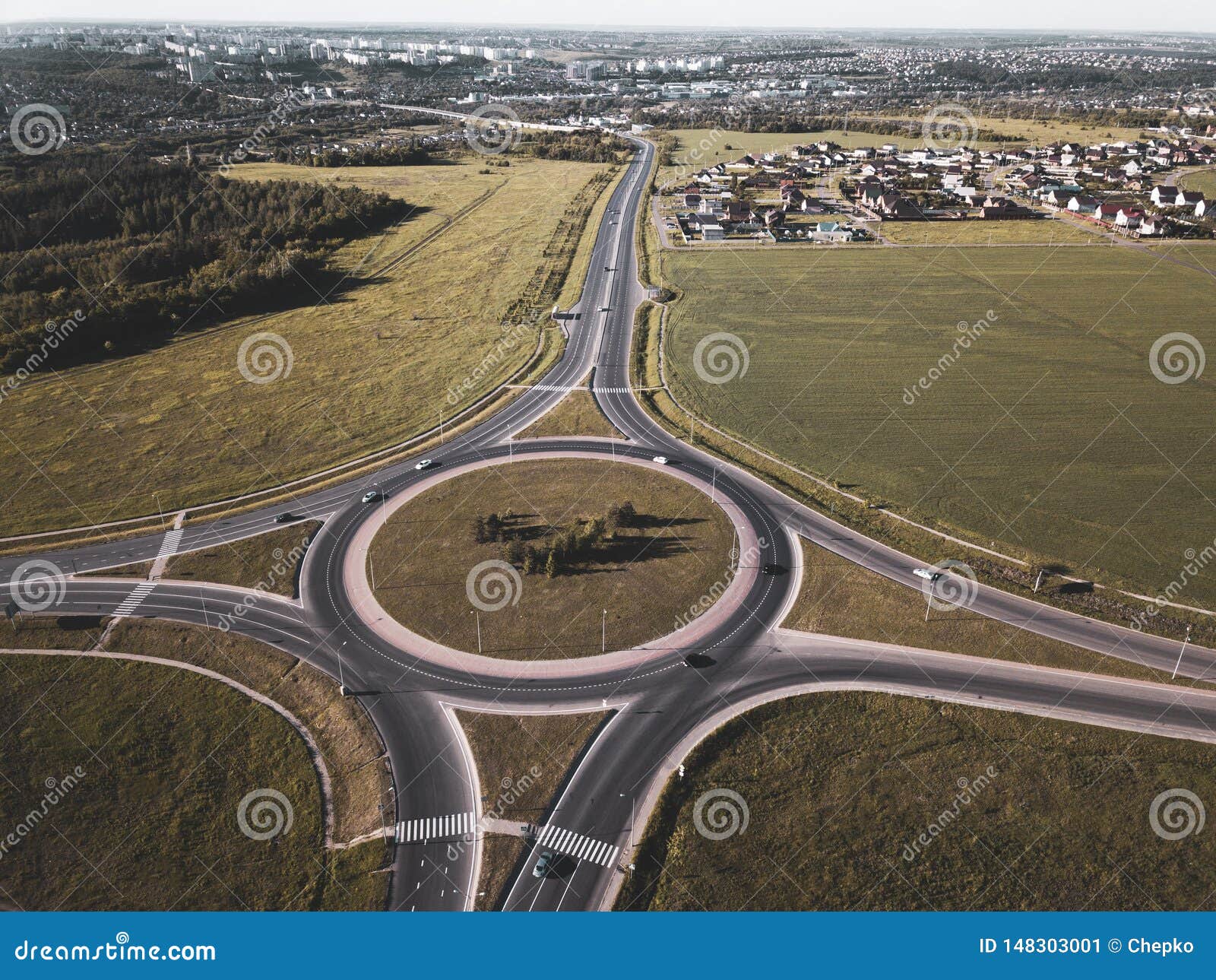 Top Down Aerial View of a Traffic Roundabout on a Main Road Stock Image ...