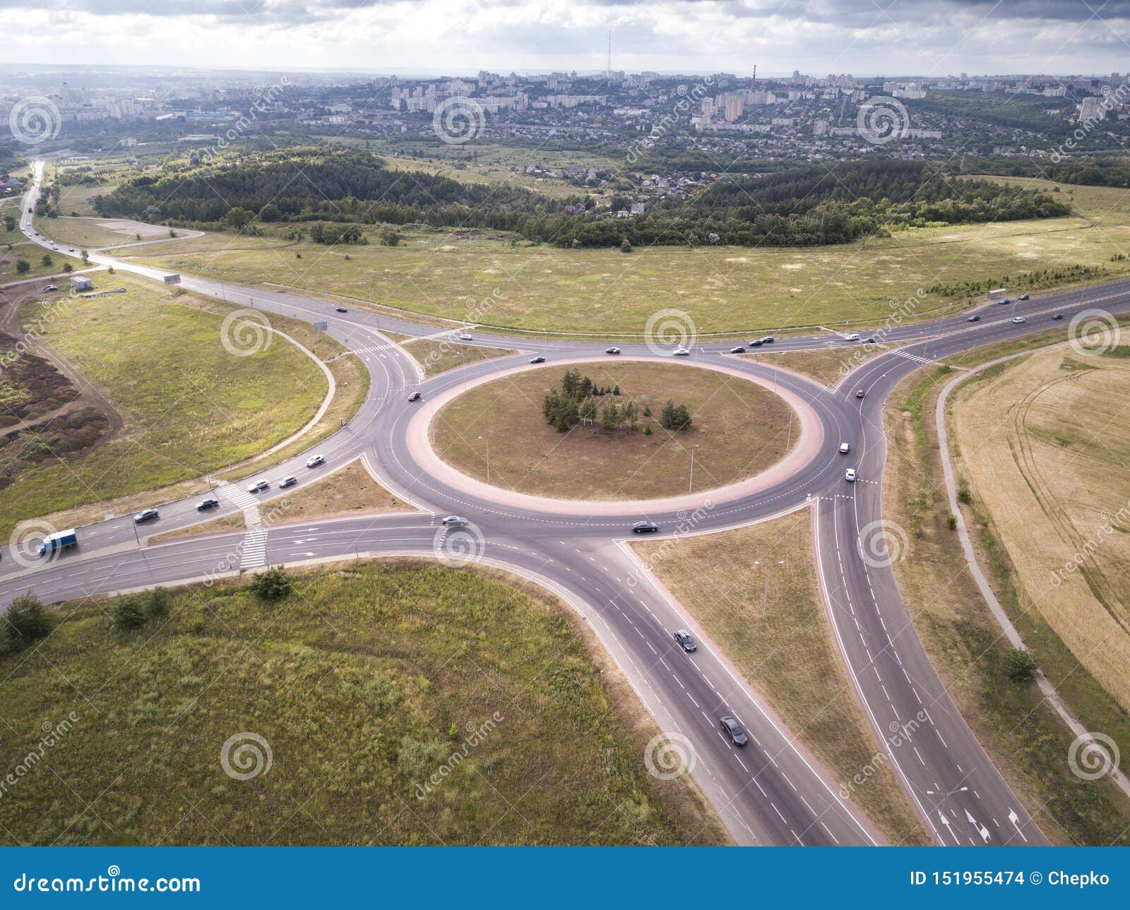 Top Down Aerial View of a Traffic Roundabout on a Main Road Stock Photo ...