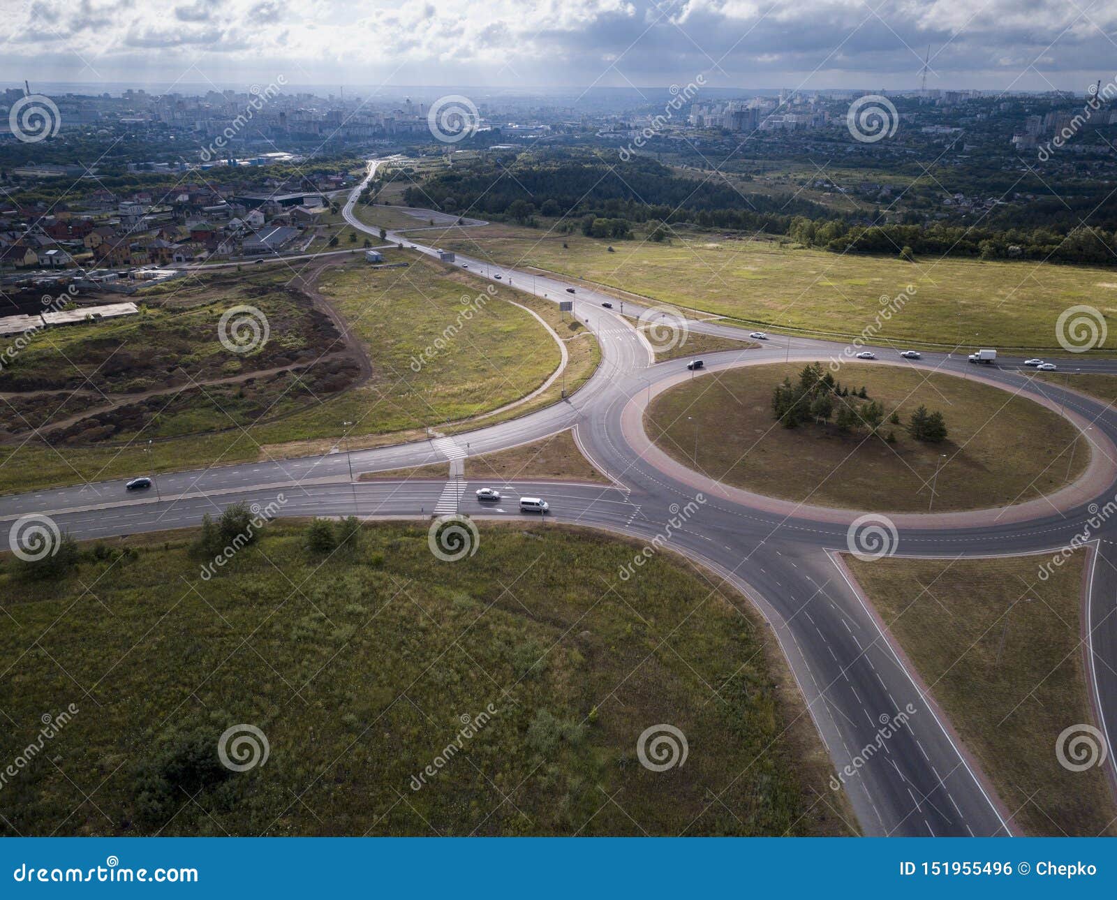 Top View Of Car Traffic Transport On Crossing Multiple Lanes Highway Or ...